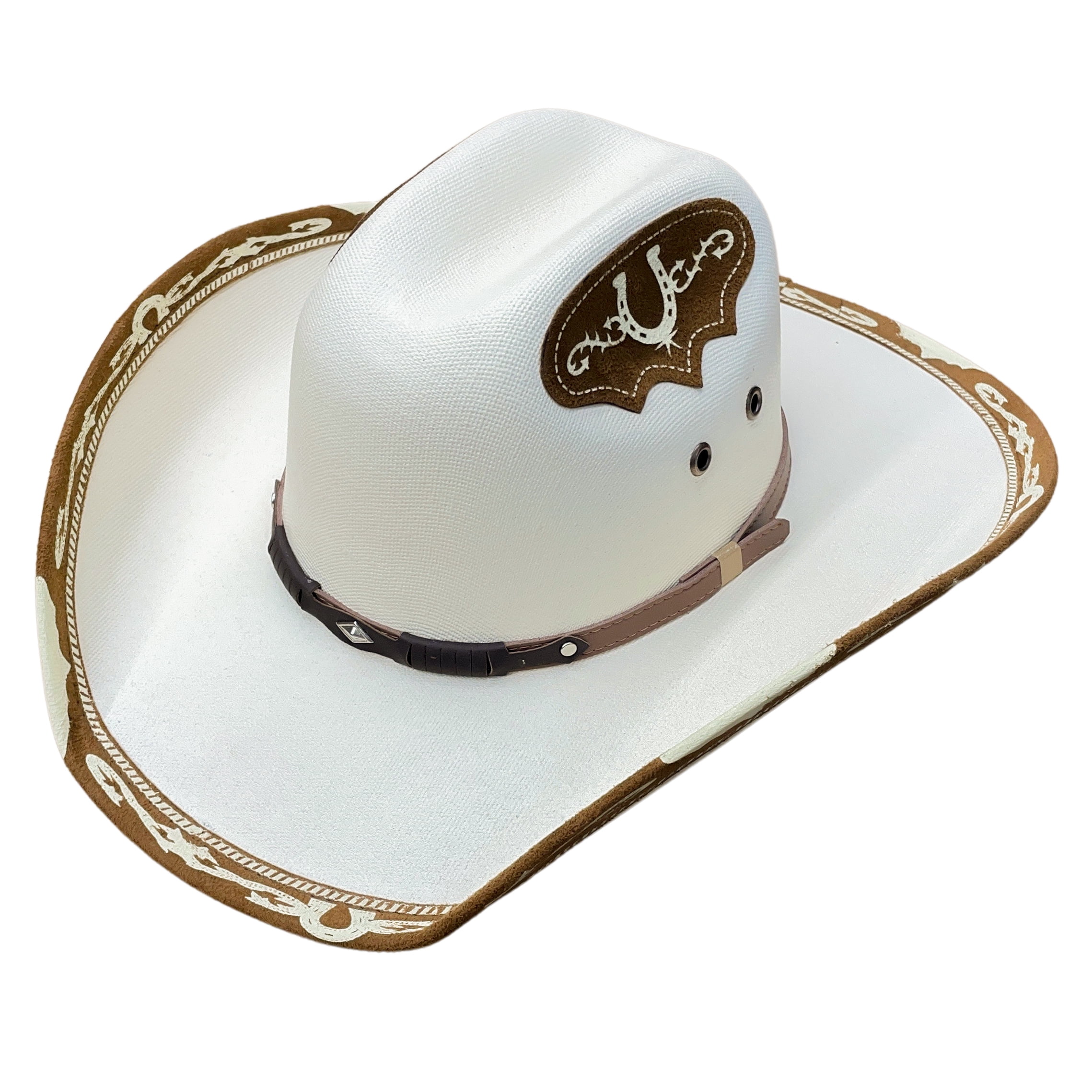 Authentic Mexican Vaquero Cowboy Hat Cream Color with Brown Inlay (US ...