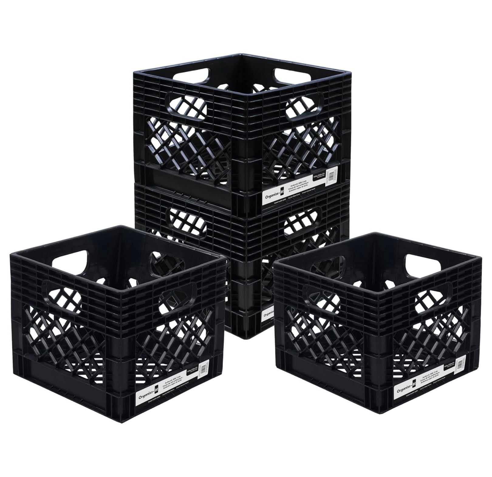 Authentic Milk Crate, 4 Pack - Heavy-Duty Storage Crate, Easy-Grip ...