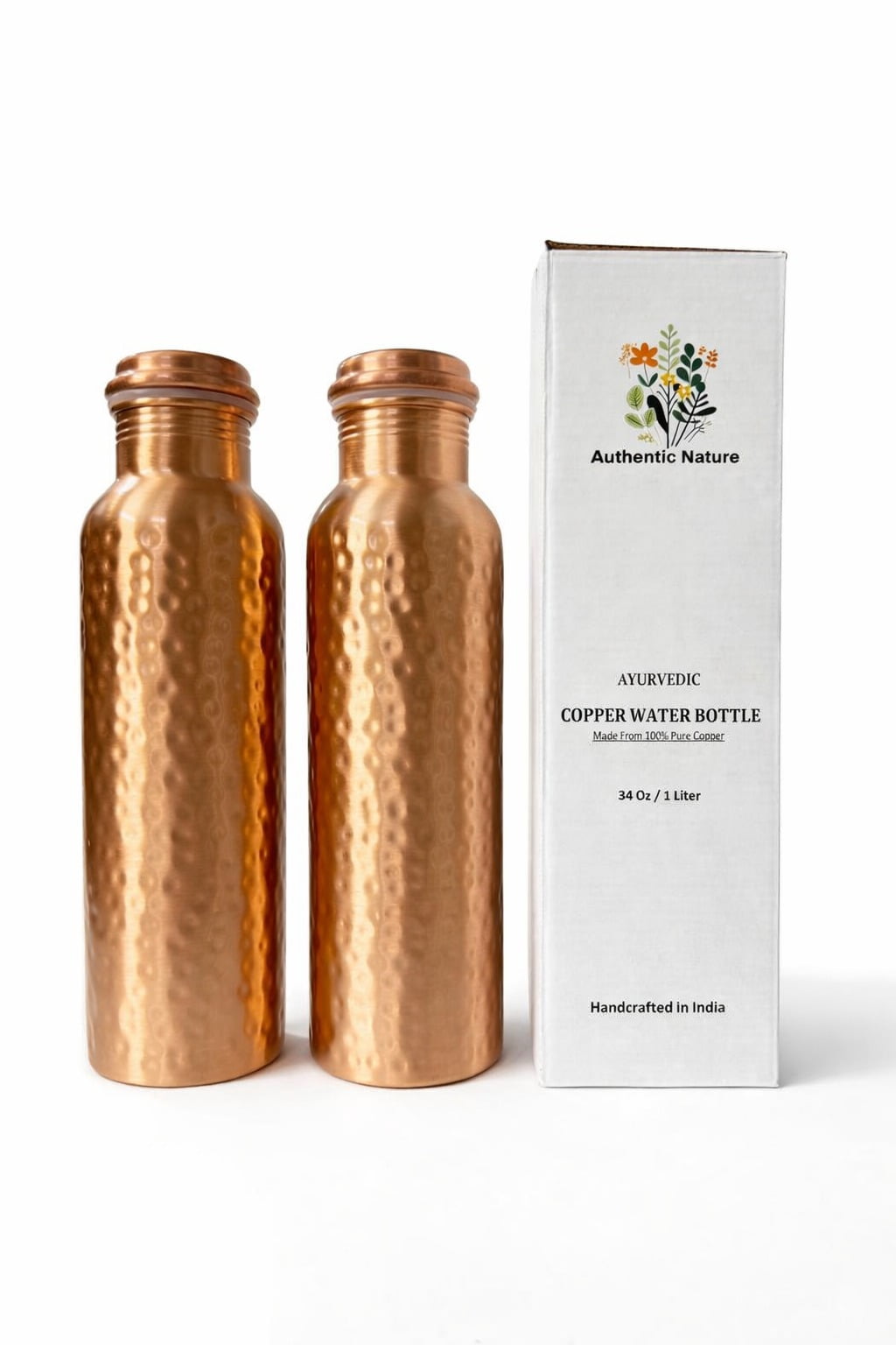 Authentic Nature Pure Copper Water Bottle, 1 Litre Ayurvedic Design ...