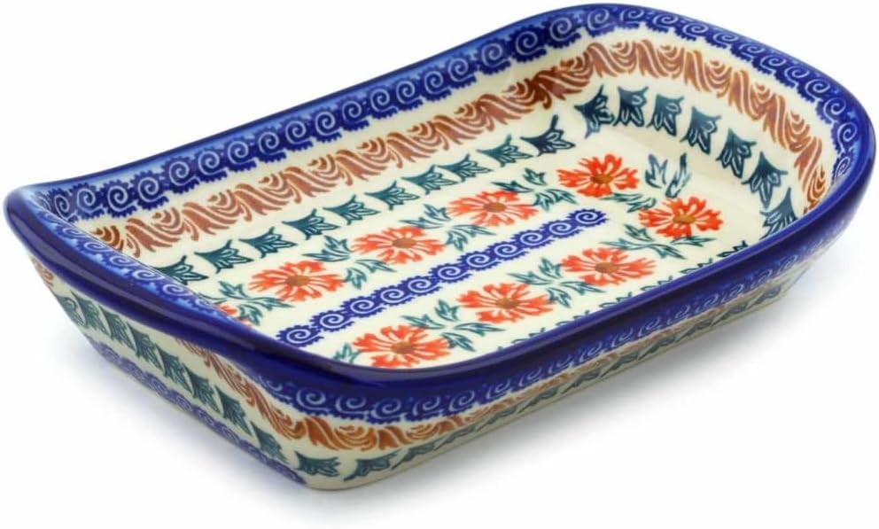 Authentic Platter with Handles 7-inch in Red Cornflower Design Handmade ...