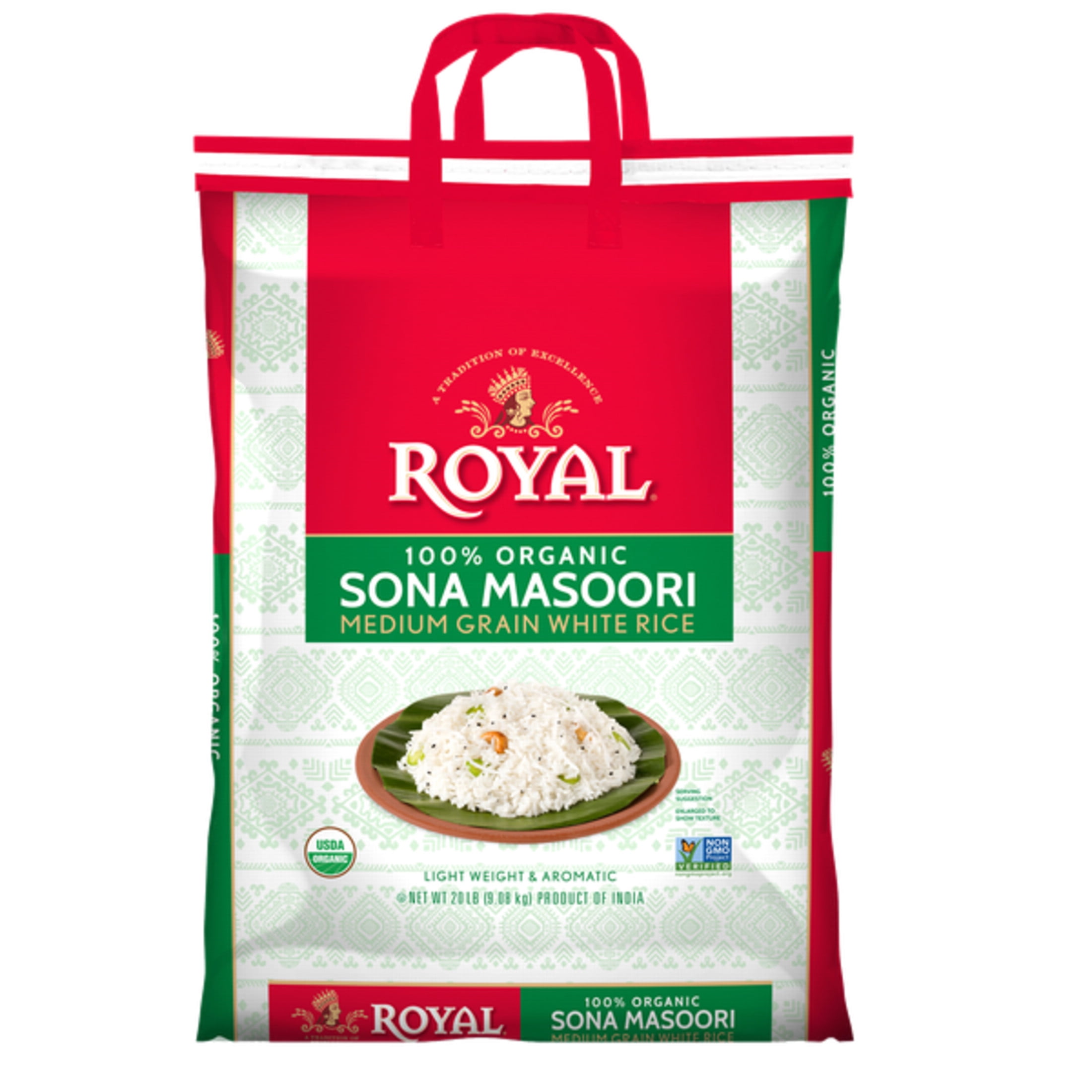 Royal Organic Sona Masoori Medium Grain White Rice from India, 20 lb Bulk Bag - Walmart.com