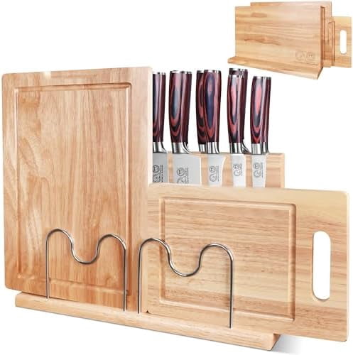 Authentic Since 1986, Magnetic Knife Block with Cutting Boards, Natural ...