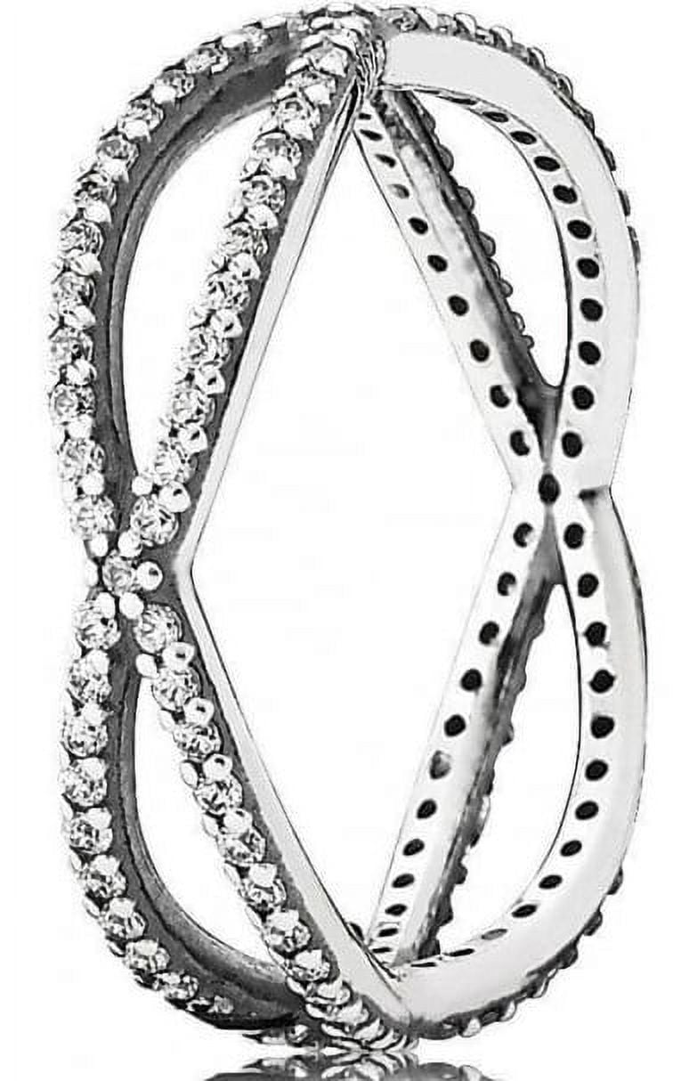 Authentic Sterling Silver Crossing Paths Stackable Ring with Clear ...