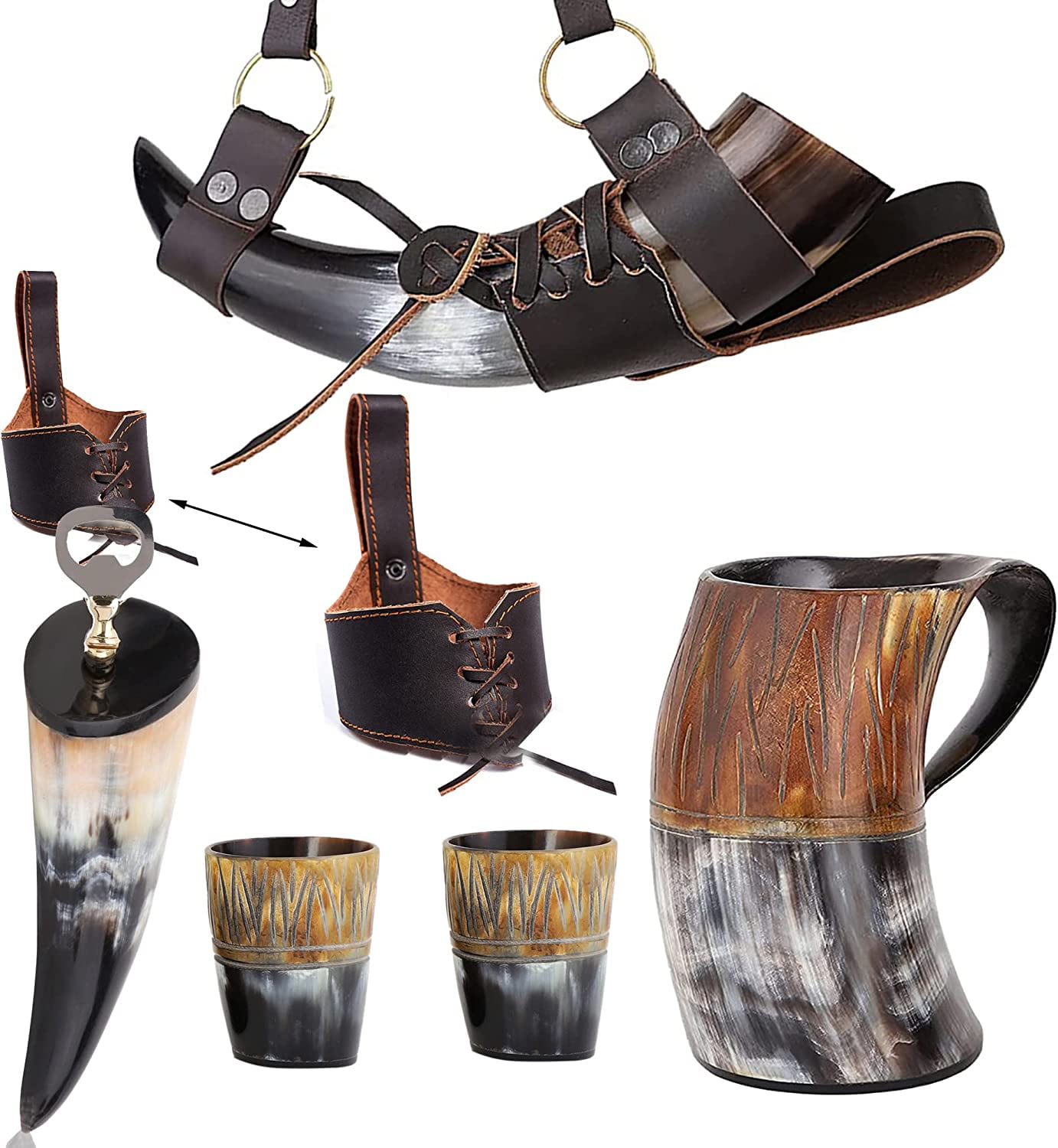 Authentic Viking Drinking Horn Set: Handcrafted Natural Ox-Horn Tankard ...