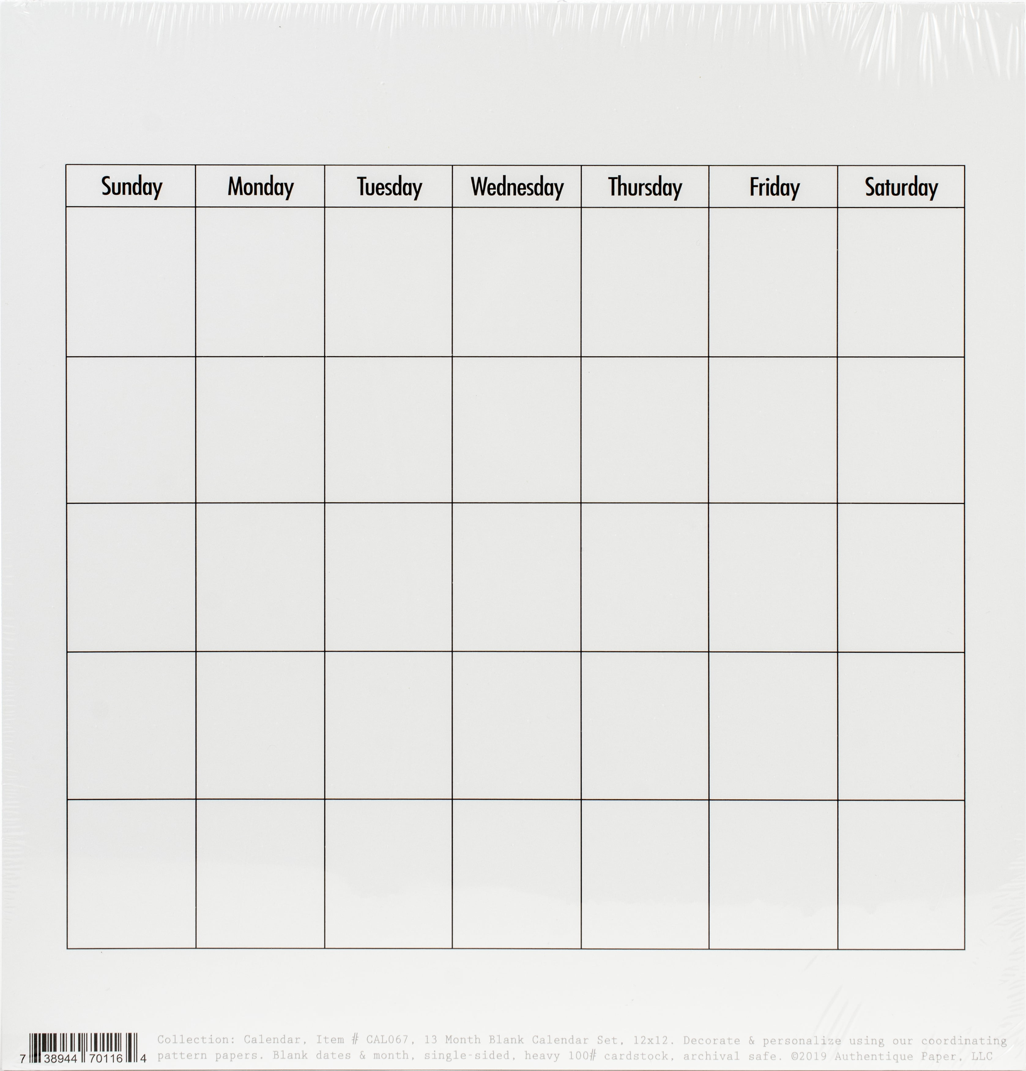Authentique 100lb Single-Sided Cardstock 12"X12" 13/Pkg-Calendar ...
