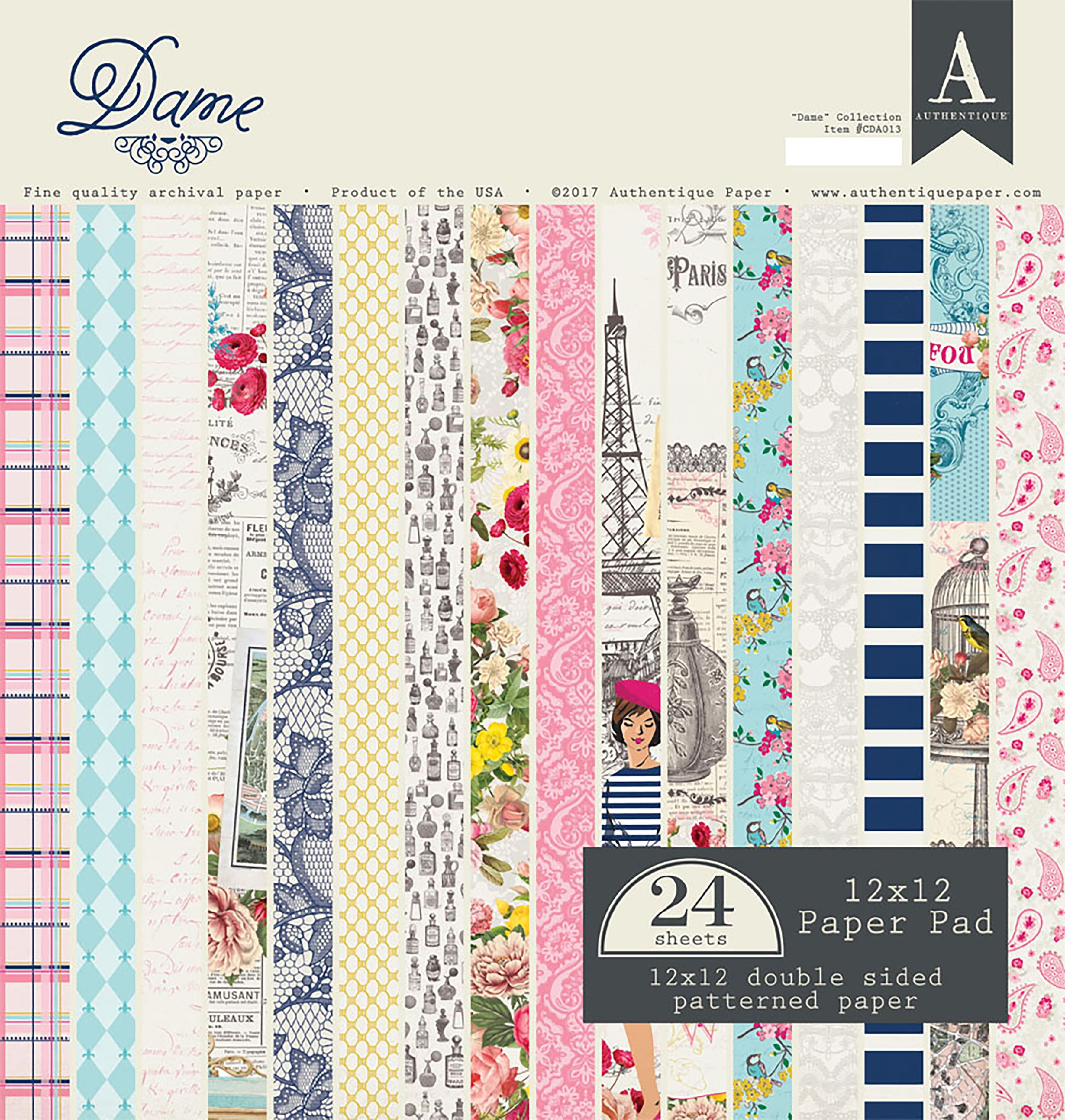 Authentique Double-Sided Cardstock Pad 12"X12" 24/Pkg-Dame, 8 Designs/3 ...