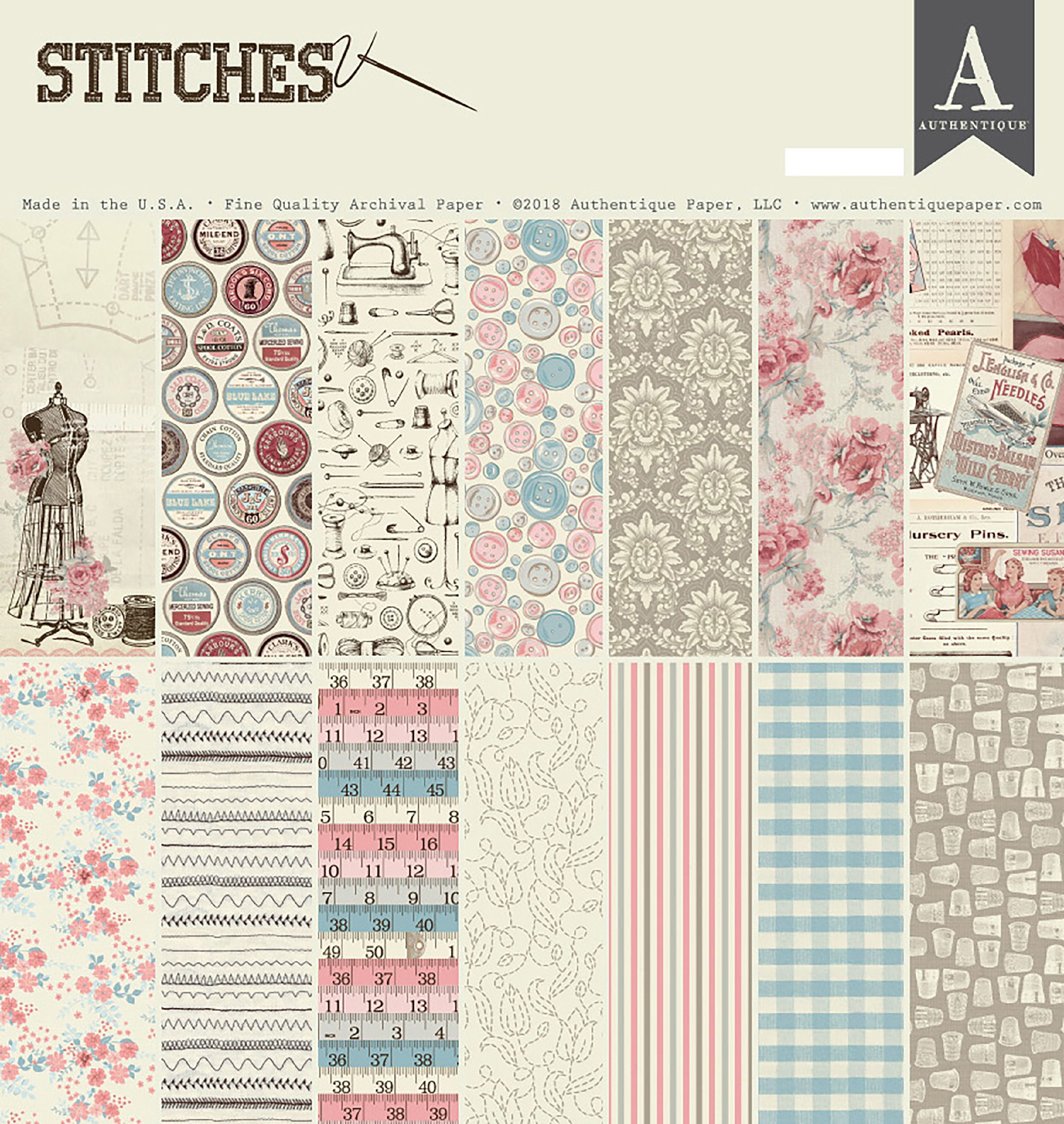 Authentique Double-Sided Cardstock Pad 12"X12" 27/Pkg-Stitches, 9 ...