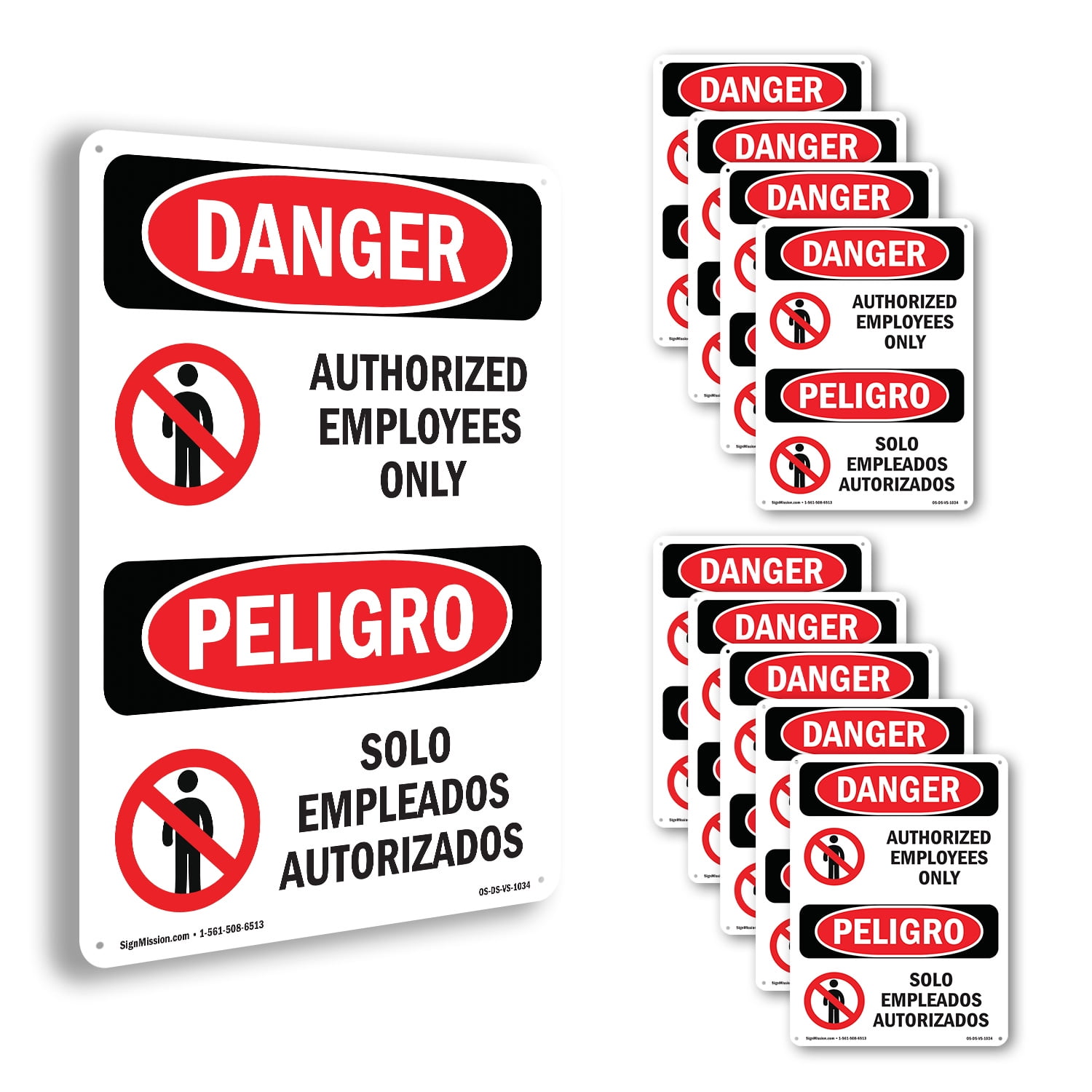 Authorized Employees Only Bilingual OSHA Danger Aluminum Sign 14 Inch x ...