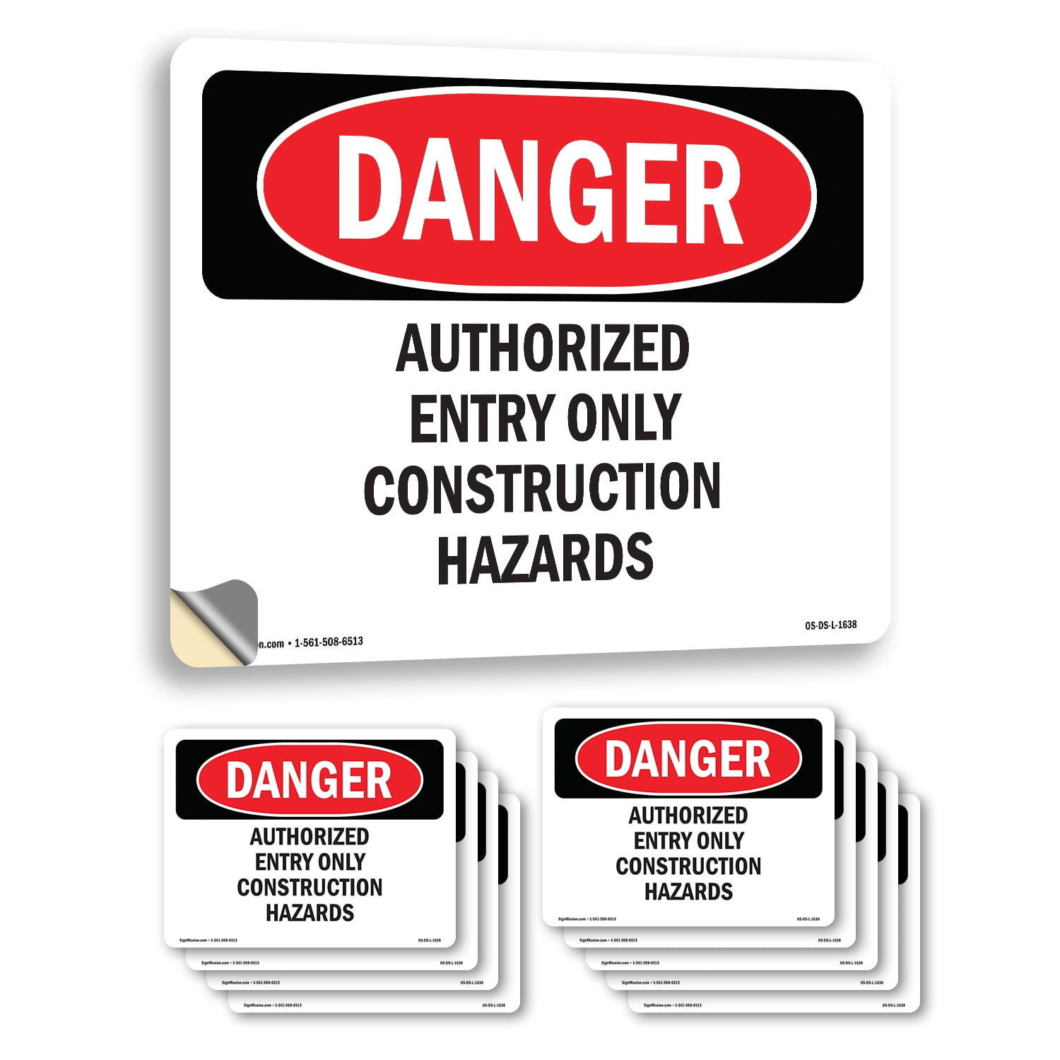 Authorized Entry Only Construction Hazards OSHA Danger Vinyl Decal ...