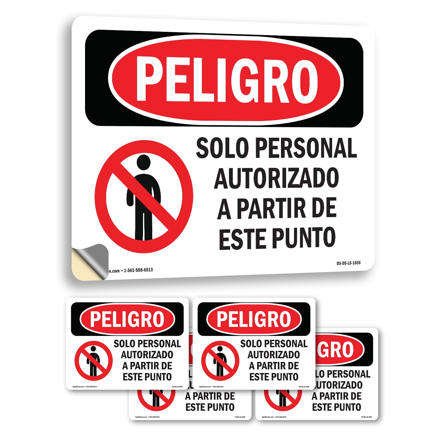 Authorized Personnel Only Spanish OSHA Danger Vinyl Decal Label 14 Inch ...