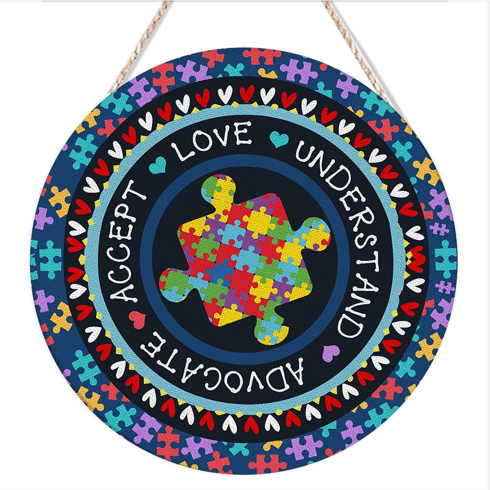 Autism Accept Love Understand Advocate Awareness Rustic Round Hanging ...