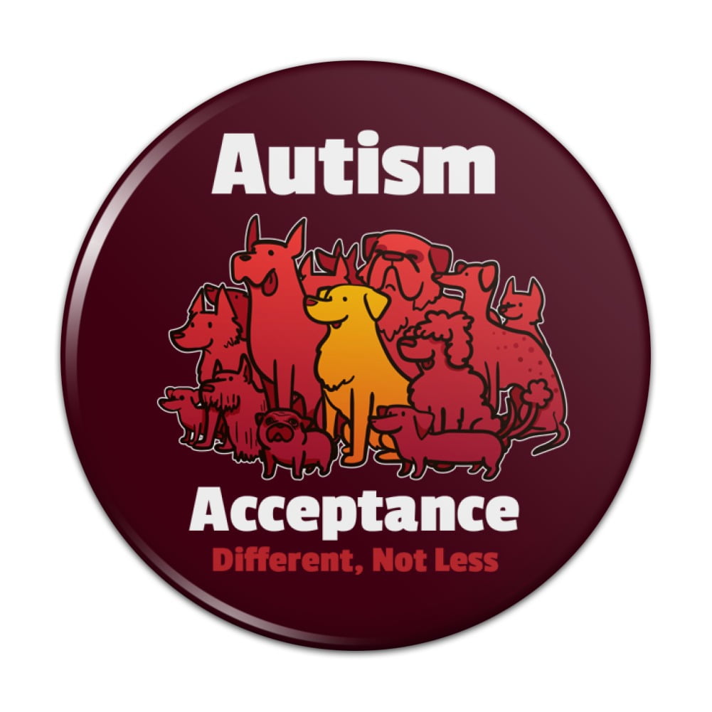 Autism Acceptance Different Not Less with Cute Dogs Pinback Button Pin ...