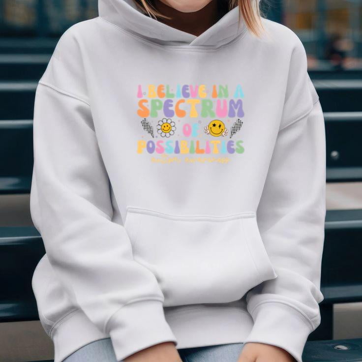 Autism Acceptance Hoodie with spectrum of possibilities message, for ...