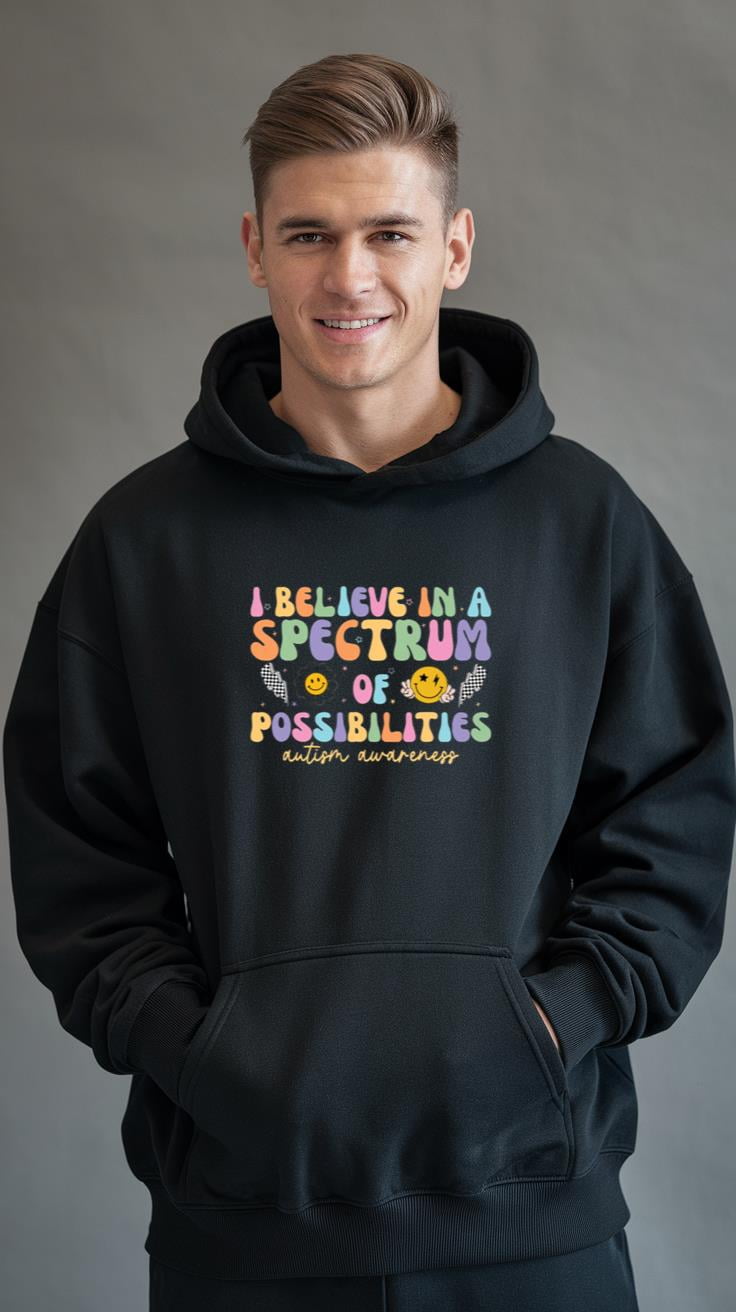 Autism Acceptance Hoodie with spectrum of possibilities message, for ...
