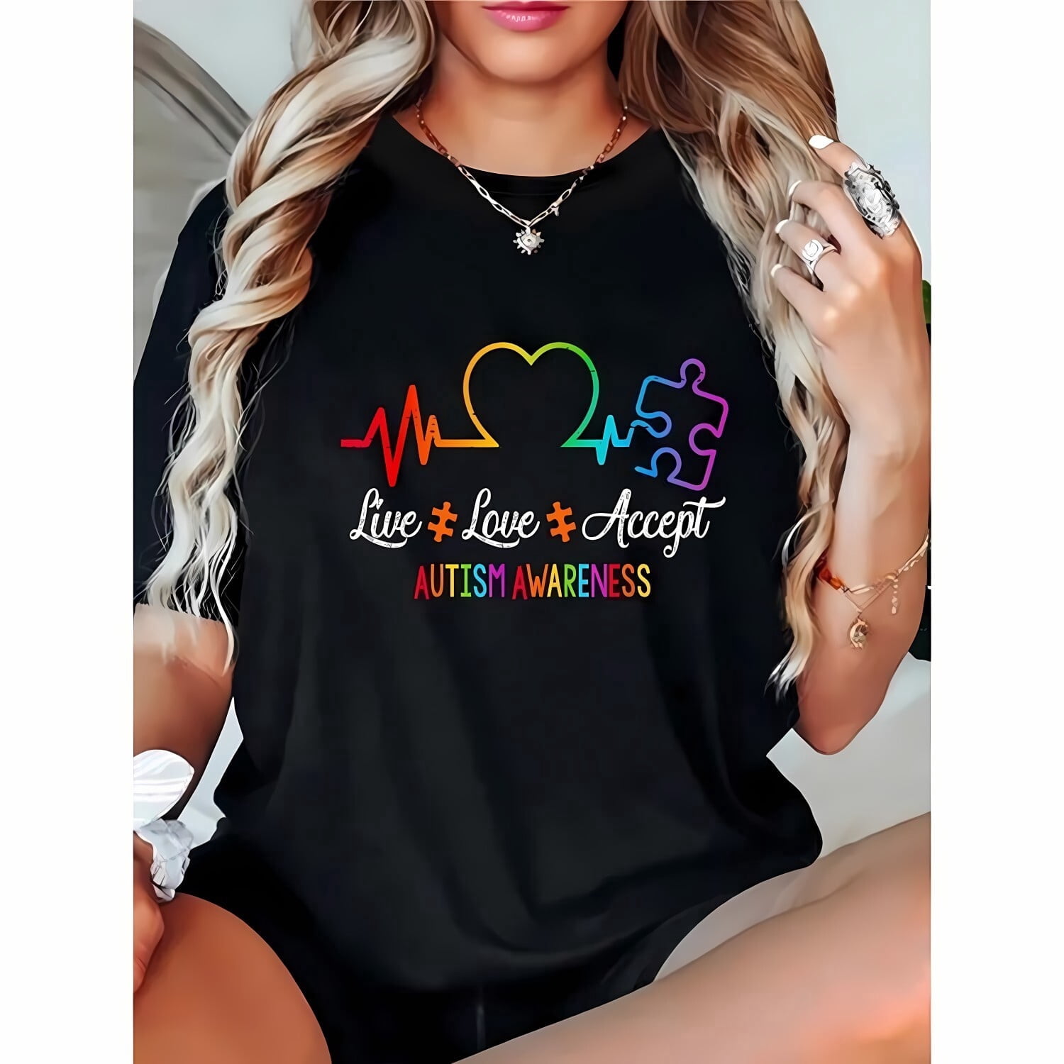 Autism Acceptance T-Shirt Rainbow Heart Design For Supporters - Walmart.com