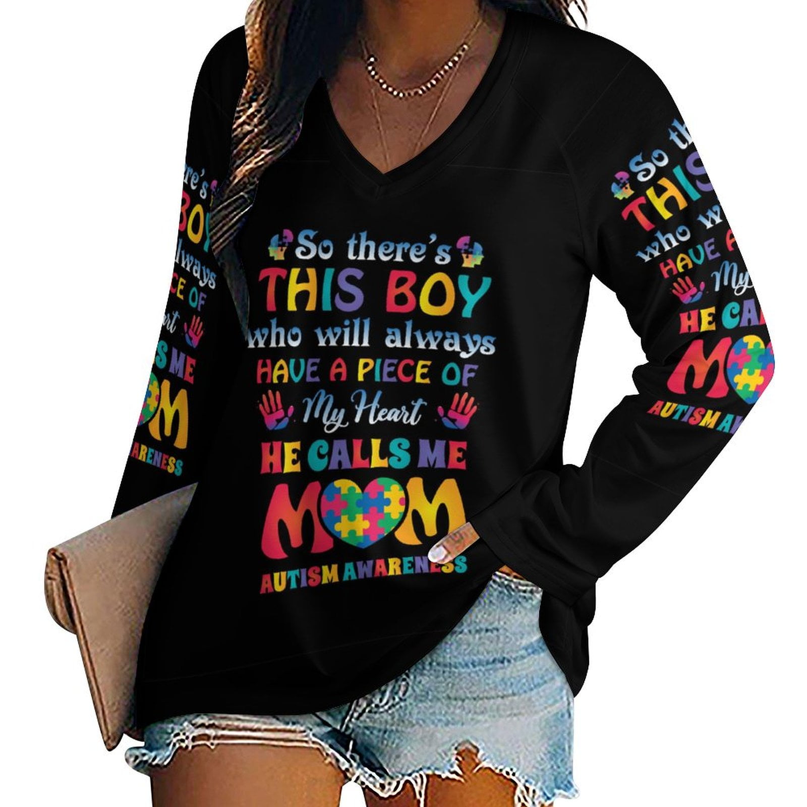 Autism Acceptance Week Women's Long Sleeve Shirts Casual V Neck Tops ...