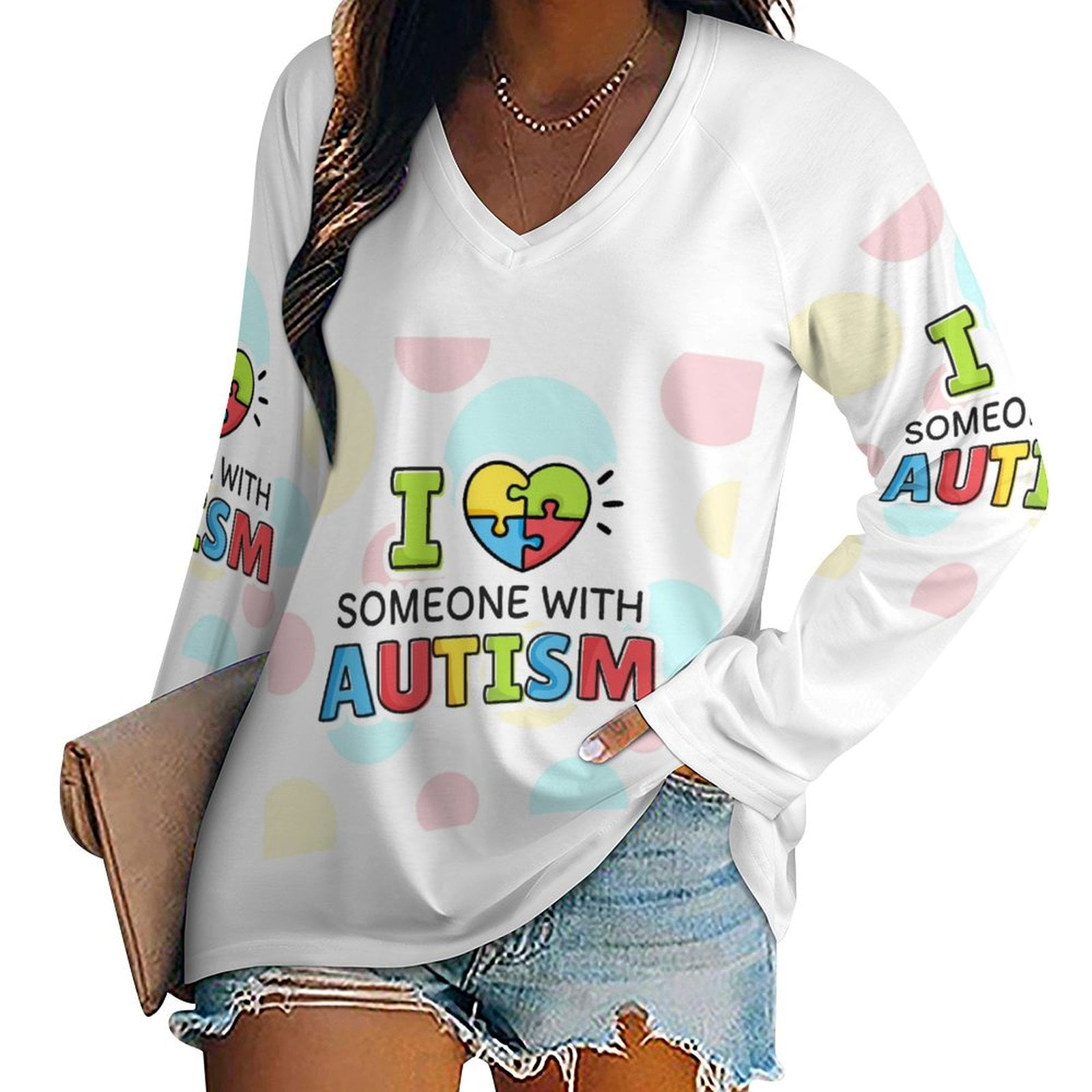 Autism Acceptance Week Women's Long Sleeve Shirts Casual V Neck Tops ...