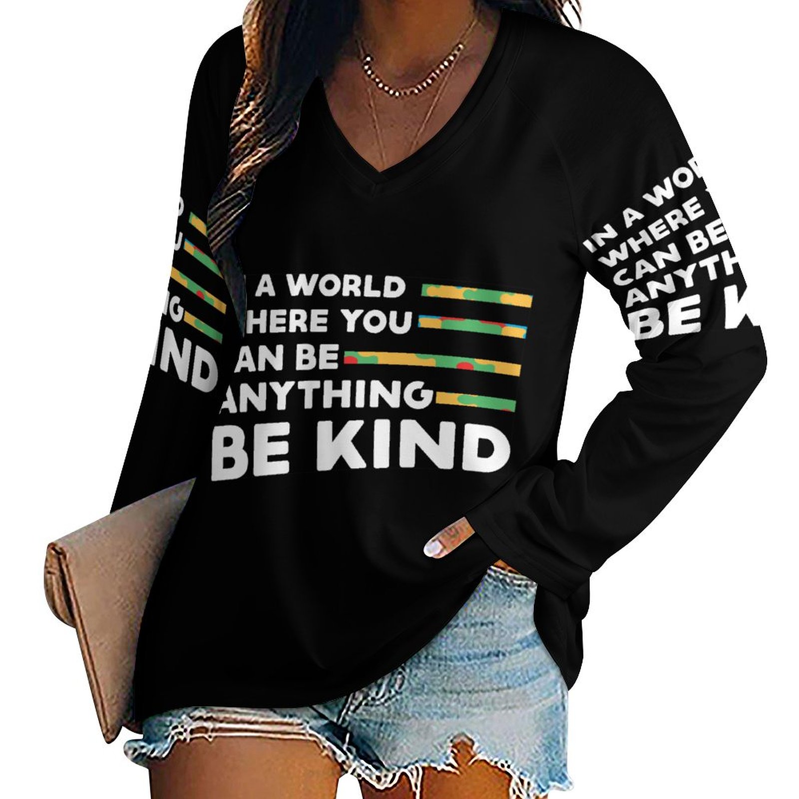Autism Acceptance Week Women's Long Sleeve Shirts Casual V Neck Tops ...