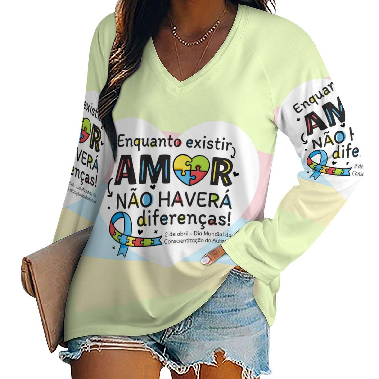 Autism Acceptance Week Women's Long Sleeve Shirts Casual V Neck Tops ...