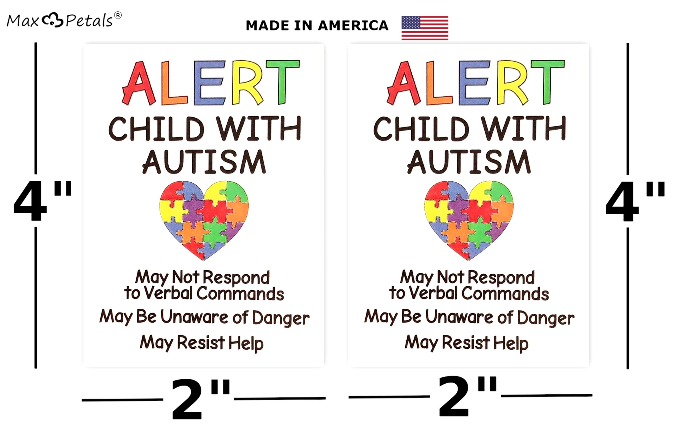 Autism Alert Decals (2-Pack) - 3x4" Emergency Safety Stickers for ...