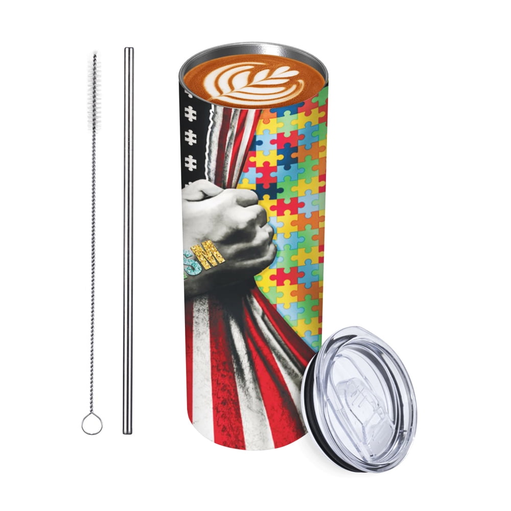Autism American Flag 20oz Coffee Mug Cup,Stainless Steel Thermos Water ...
