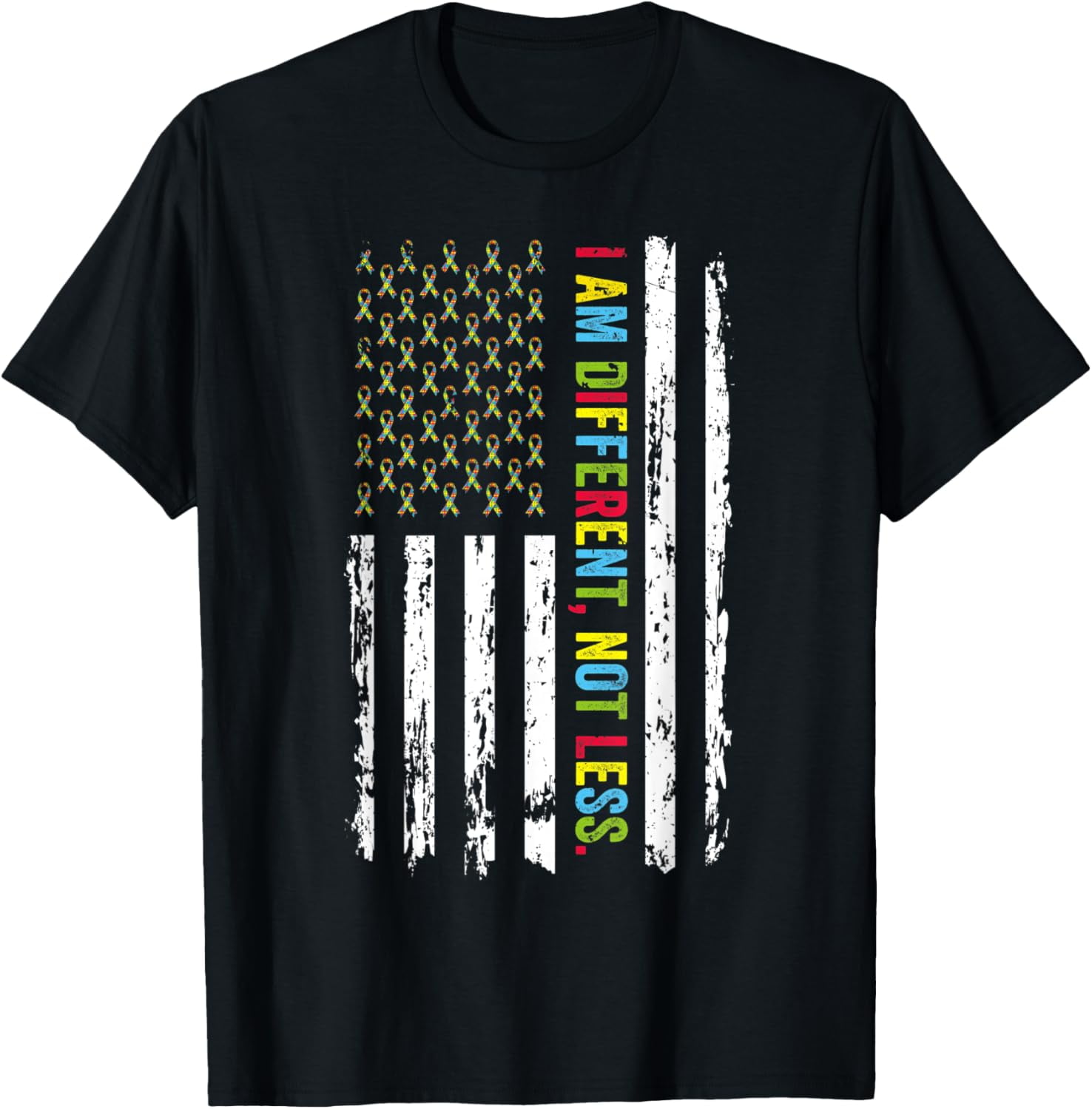 Autism American Flag I am Different Not Less Autism Month T-Shirt ...