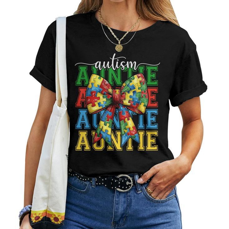 Autism Auntie T-Shirt – Puzzle Piece Design with Coquette Bow, Autism ...