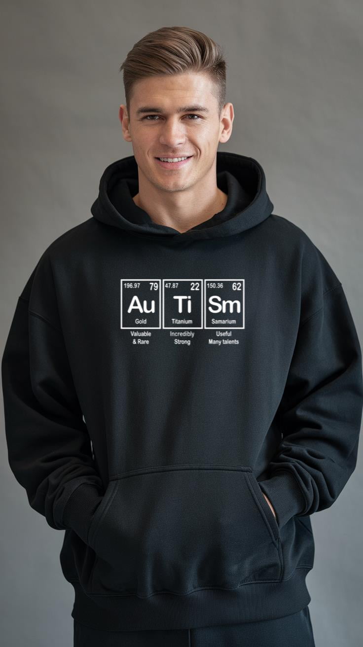 Autism Aware Hoodie with periodic table design and support message, for ...