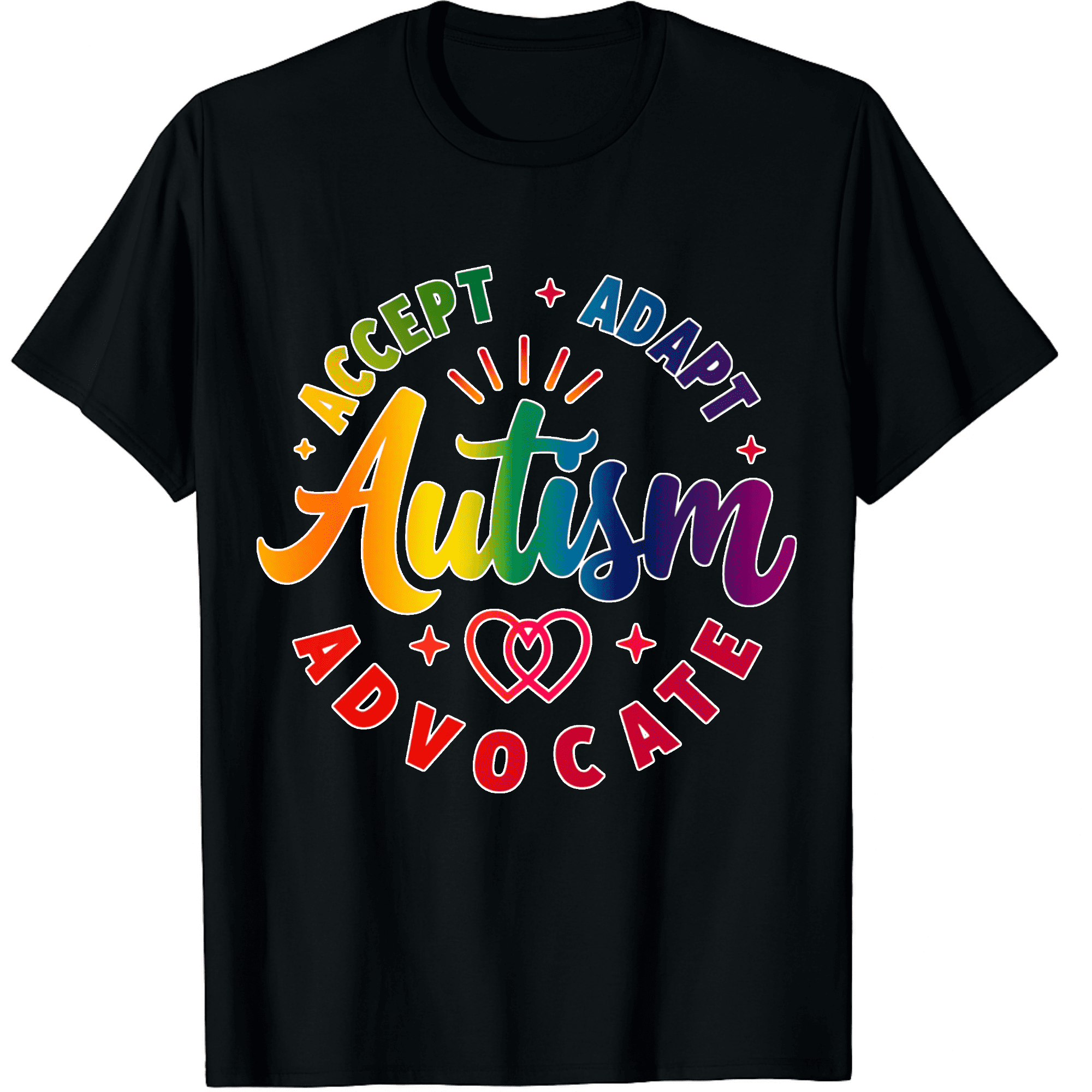 Autism Awareness Accept Adapt Advocate Colorful Text Short Sleeve T ...
