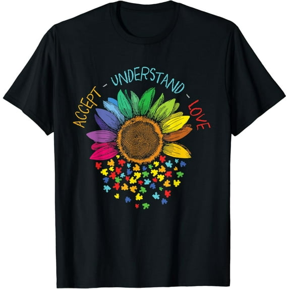Autism Awareness Accept Understand Love ASD Rainbow Flower T-Shirt ...