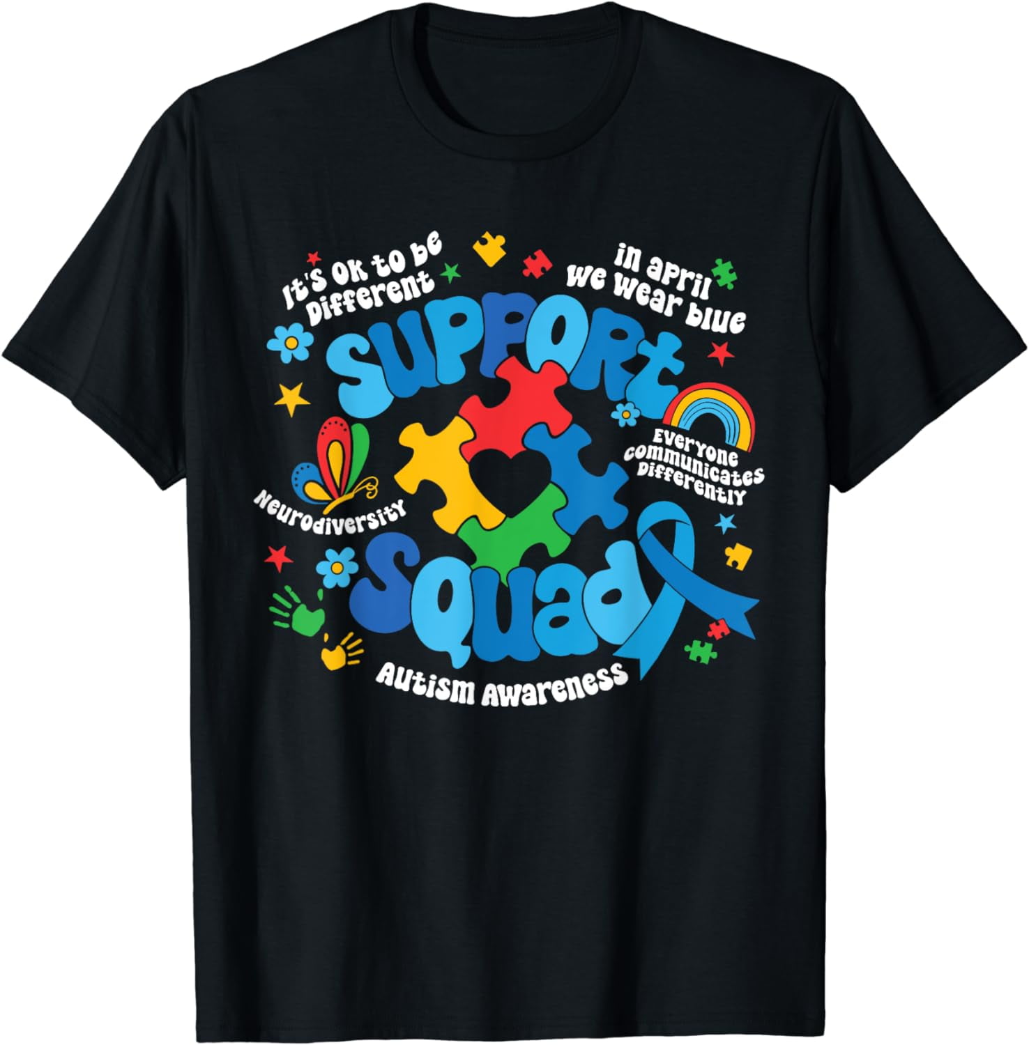 Autism Awareness Acceptance Family Autism Support Squad T-Shirt ...