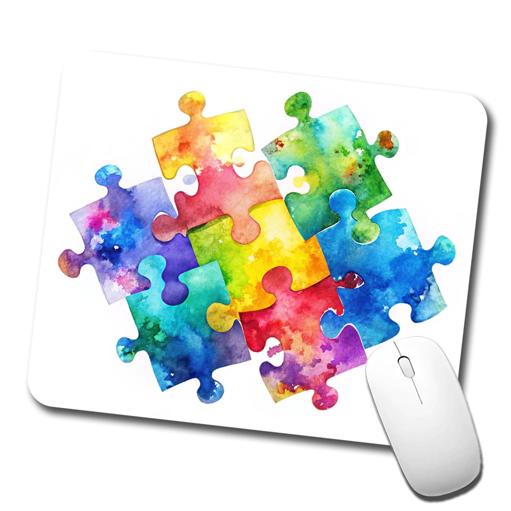 Autism Awareness Acceptance Puzzle Pieces Watercolor Mouse Pad Low ...