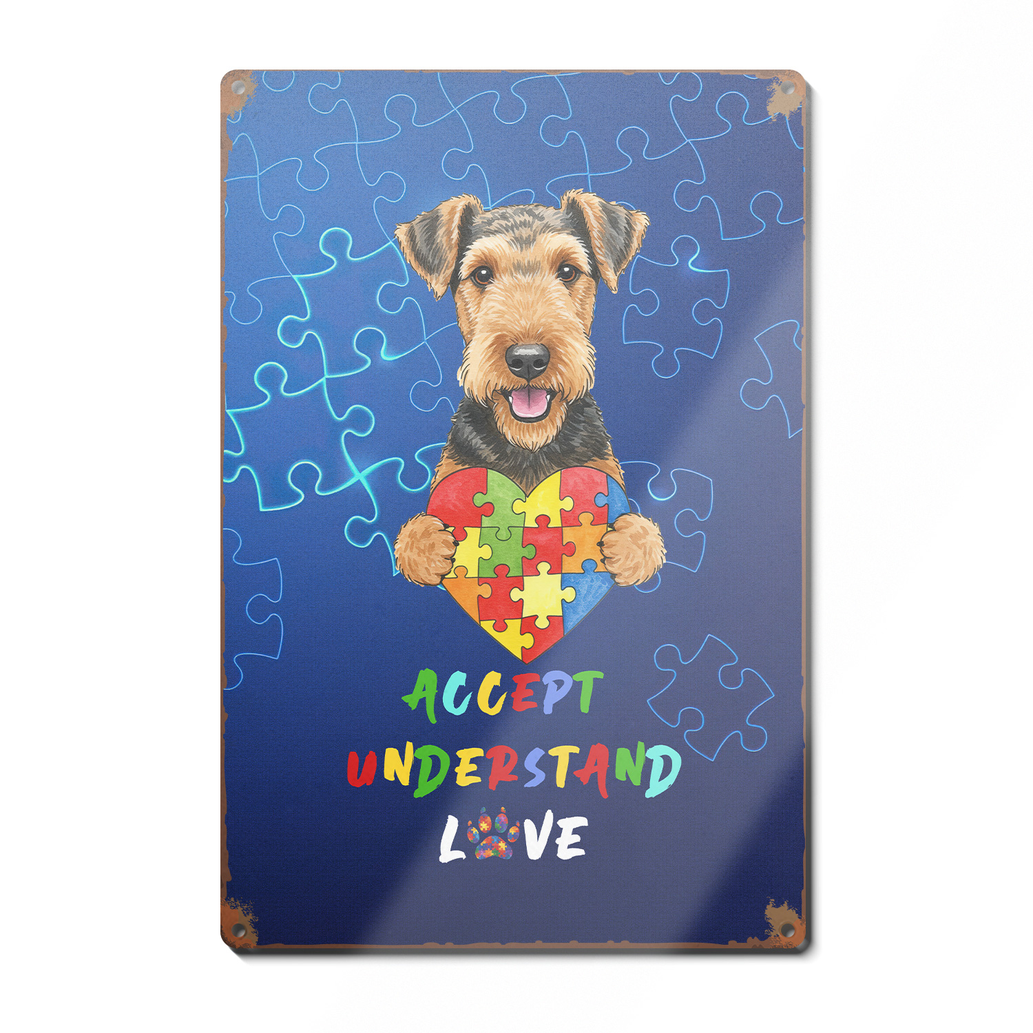 Autism Awareness Airedale Terrier Accept Understand Love Vertical Metal ...