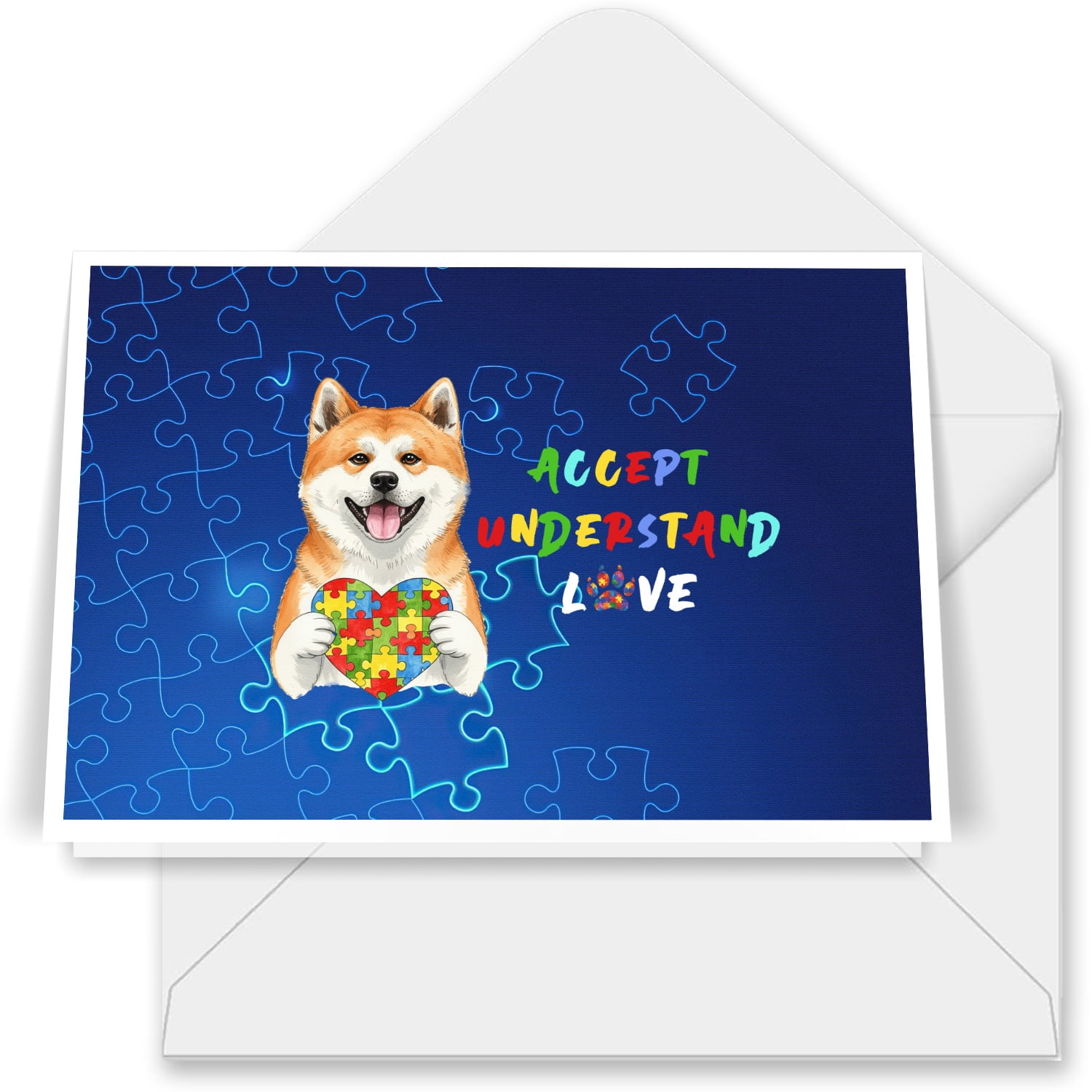Autism Awareness Akita Accept Understand Love 7x5in Folded Greeting ...