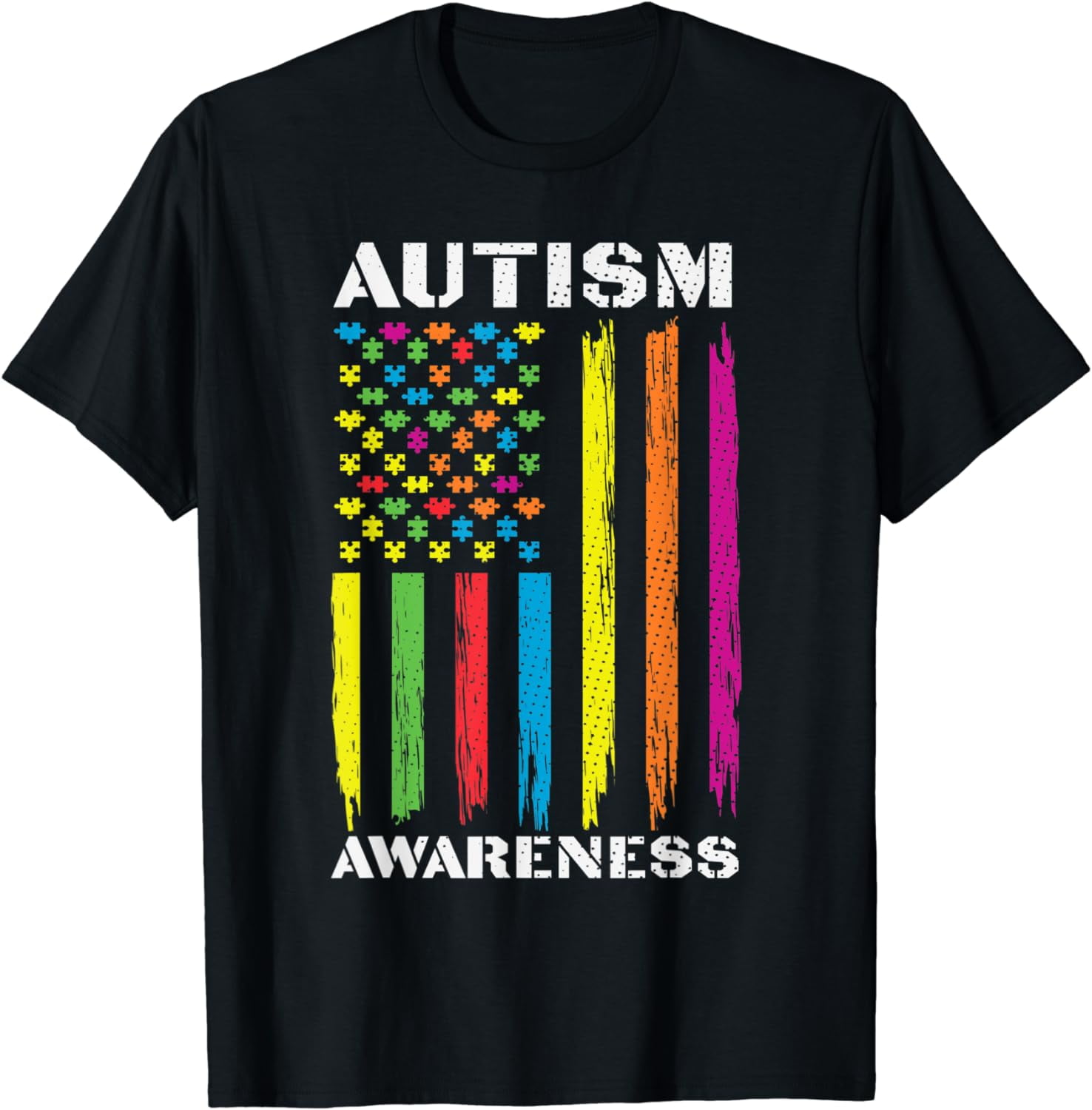 Autism Awareness American Flag Autistic Kids Awareness T-Shirt ...