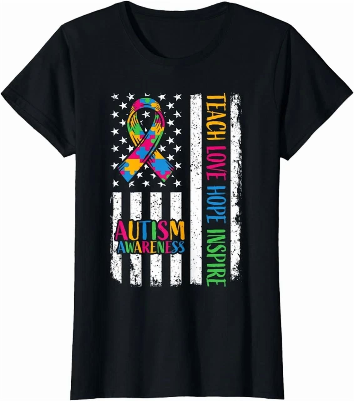 Autism Awareness American Flag Ribbon Theme T-Shirt - Walmart.com
