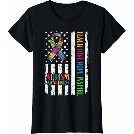 Autism Awareness American Flag Ribbon Theme T-Shirt - Walmart.com