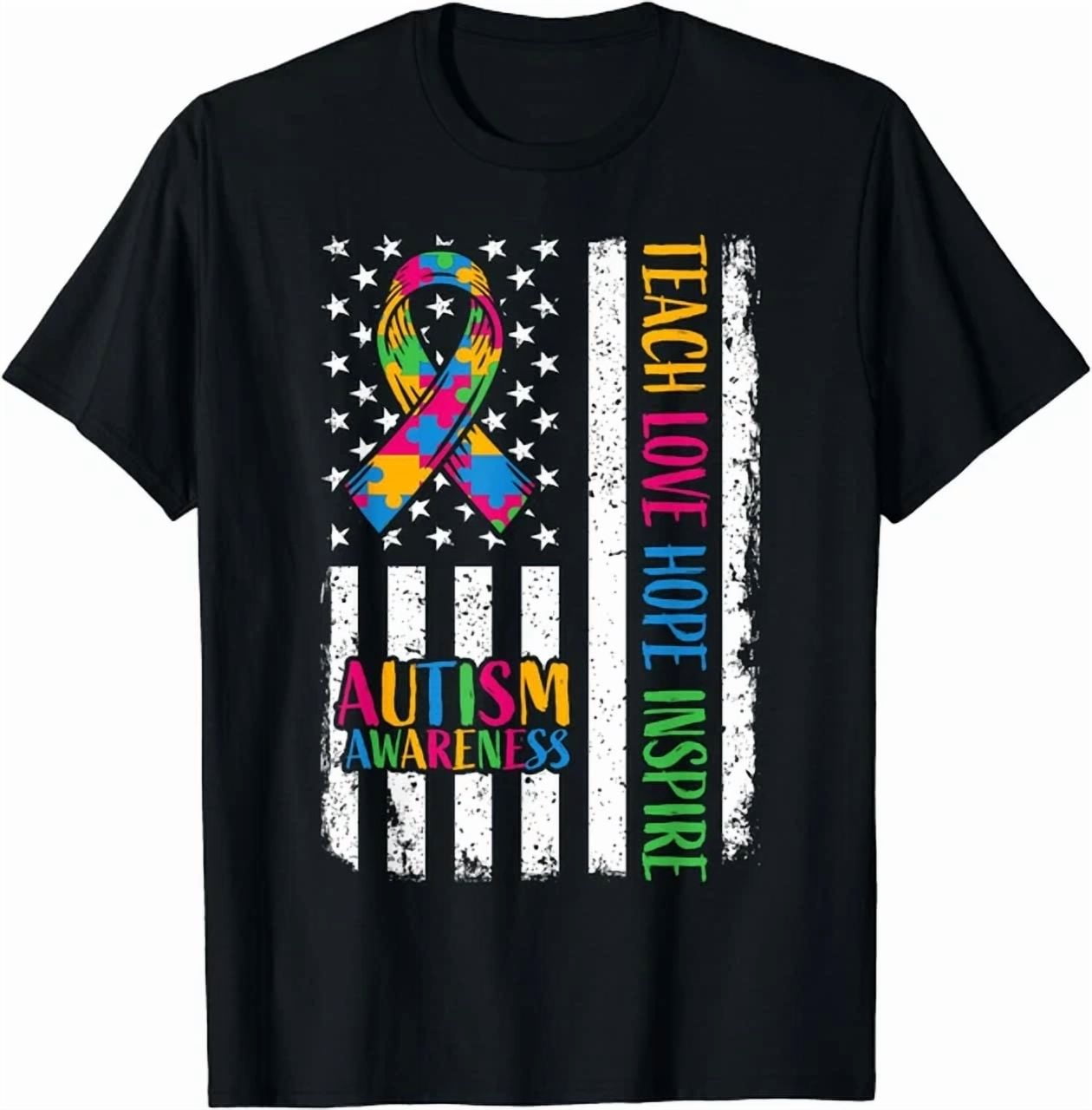 Autism Awareness American Flag Ribbon Theme Unisex S-5XL T-Shirt ...