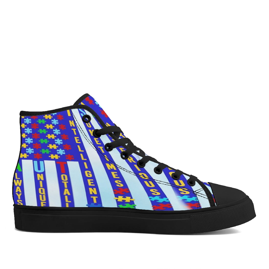 Autism Awareness American flag High Top Canvas Shoes Sneakers Black ...