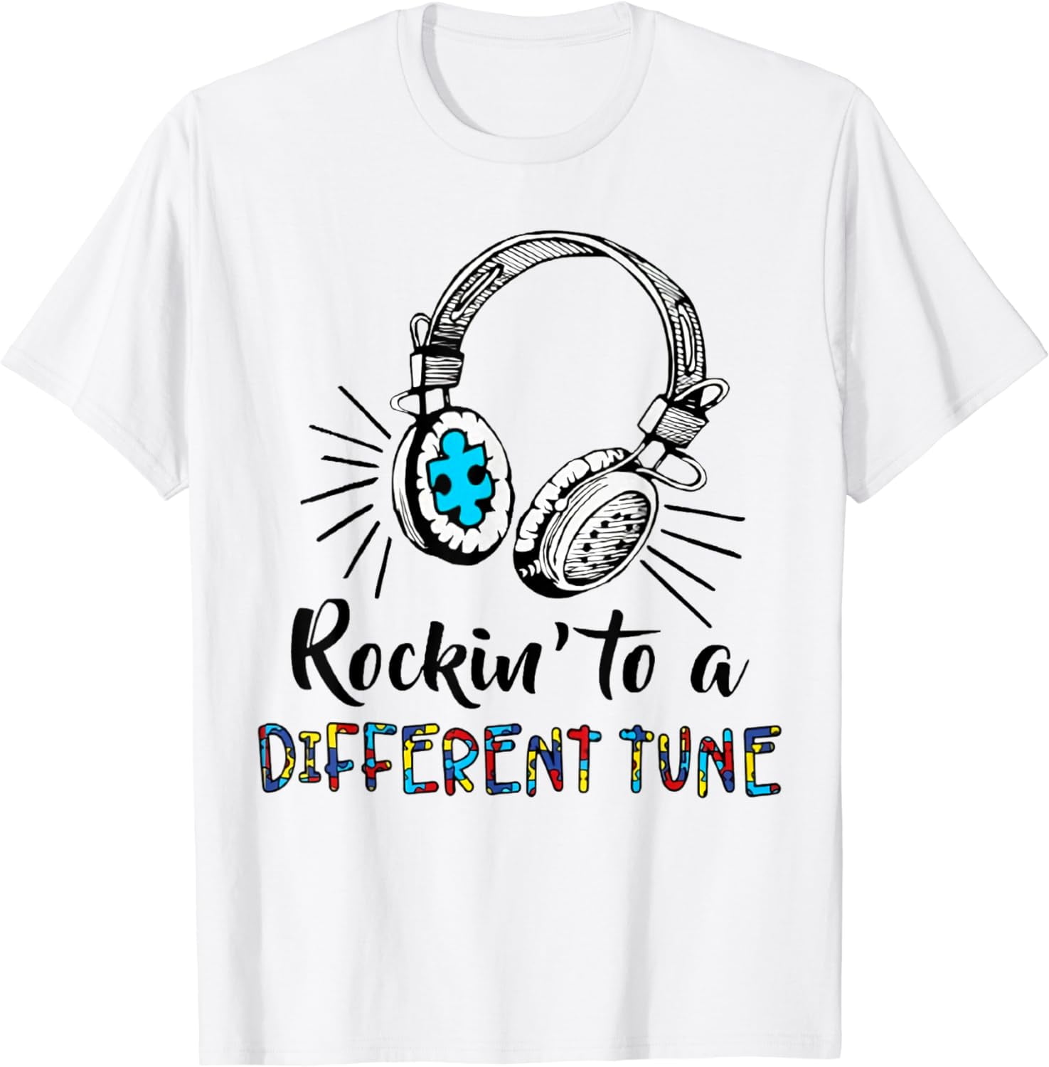 Autism Awareness Autism Rockin To Different Tune Headphones T-Shirt ...