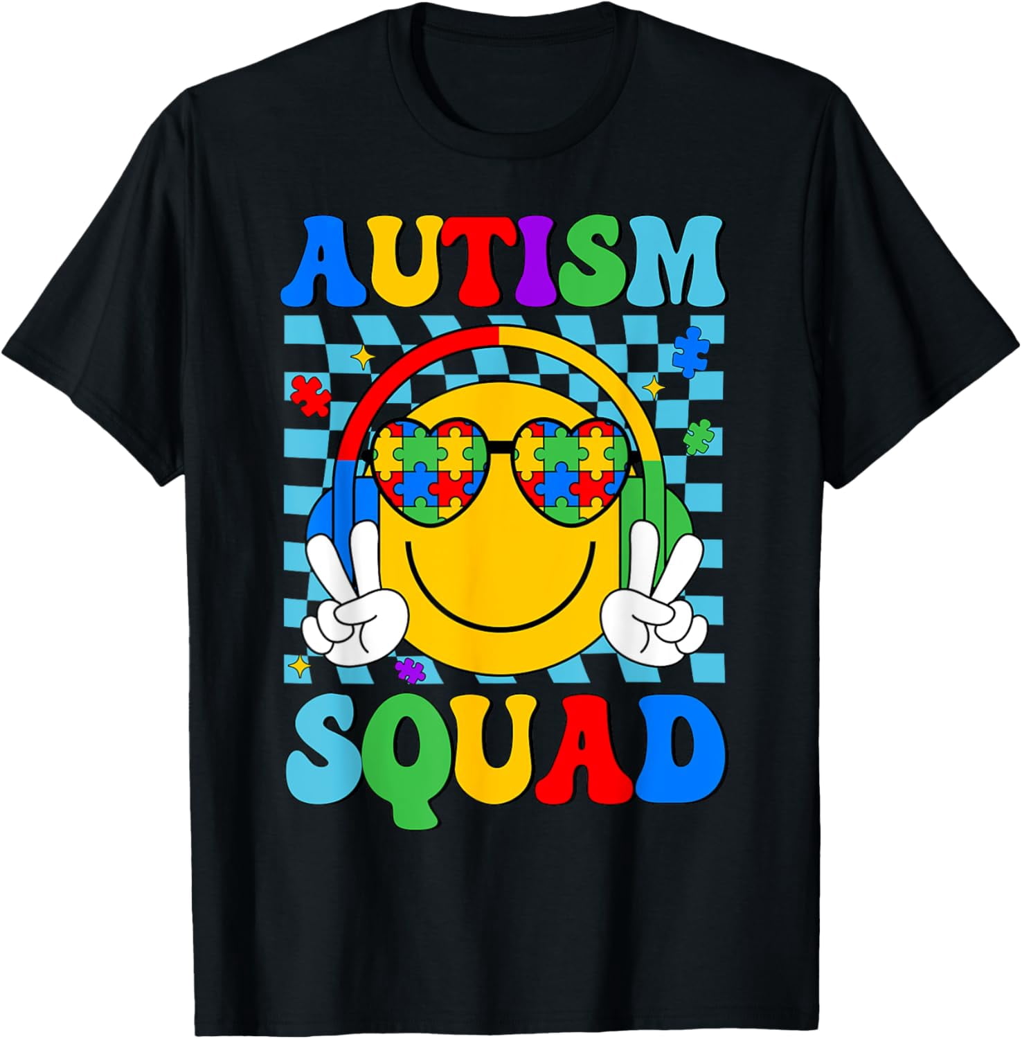 Autism Awareness Autism Squad Support Smile Face Shirt BLACK Unisex S ...