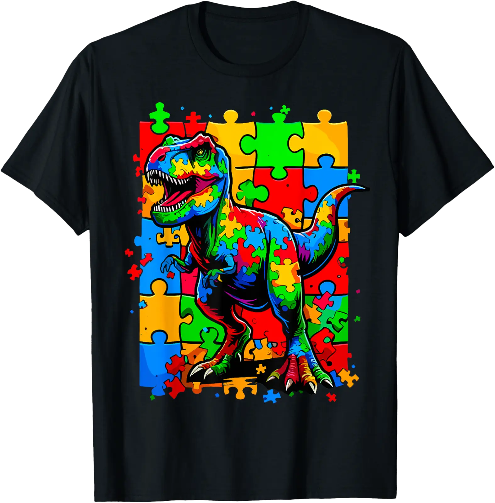 Autism Awareness Autistic Puzzle T-Rex Dinosaur T-Shirt Unisex Full ...
