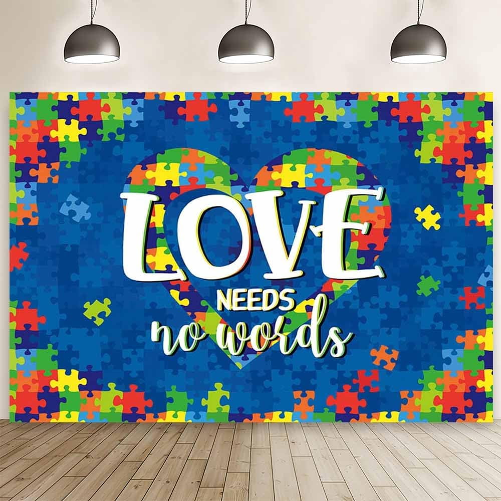 Autism Awareness Backdrop Love Needs No Words Photo Background Puzzle ...
