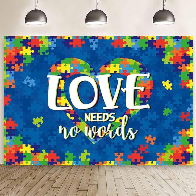 Autism Awareness Backdrop Love Needs No Words Photo Background Puzzle ...