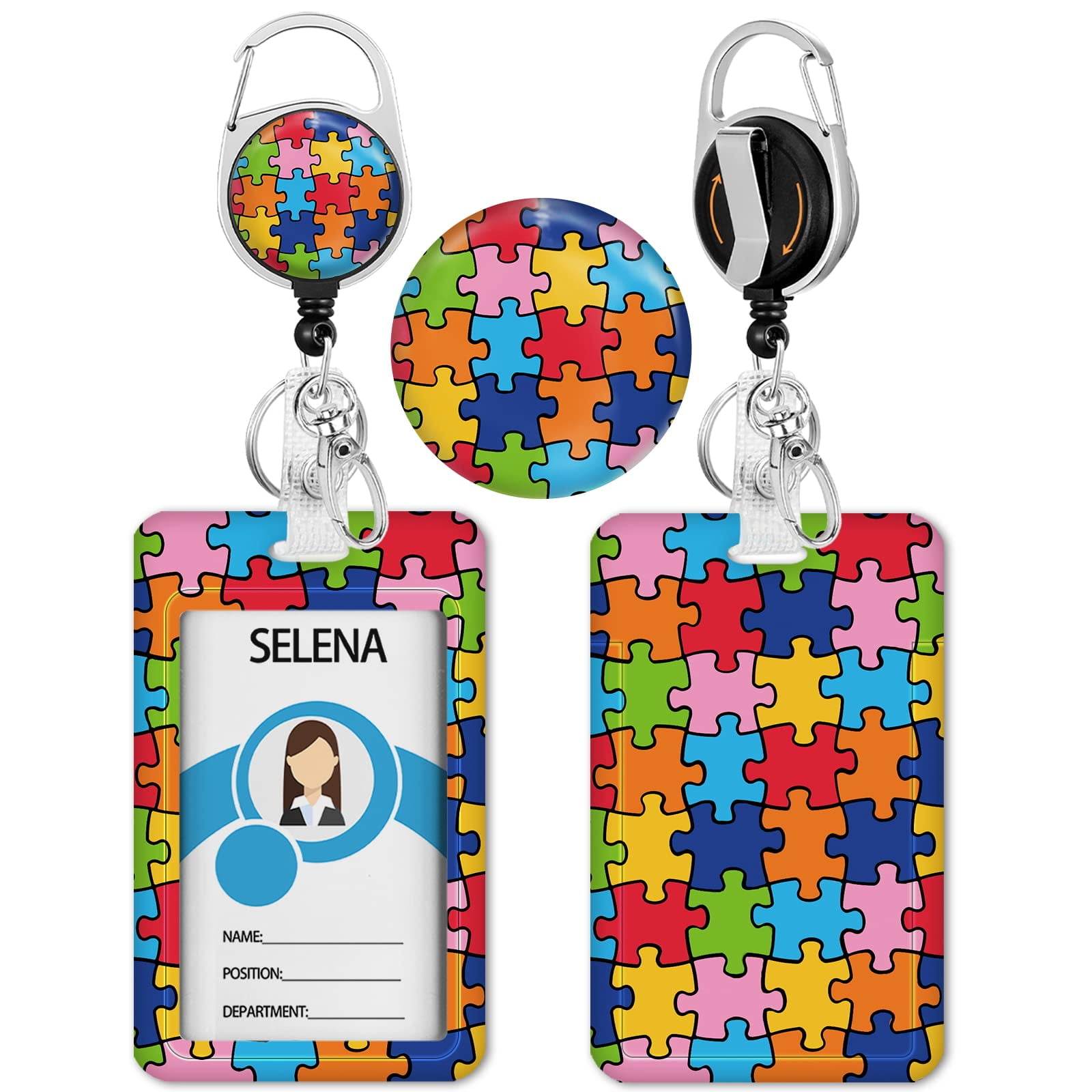 Autism Awareness Badge Holder with Retractable Reel, Puzzle Id Card ...