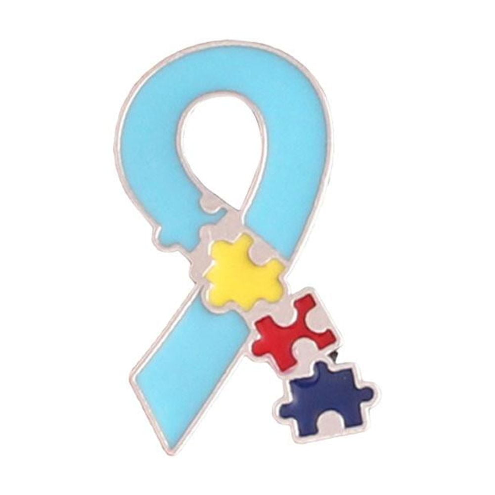 Autism Awareness Badge Pin Colorful Puzzle Ribbon Lapel Brooch Pin 1pcs ...