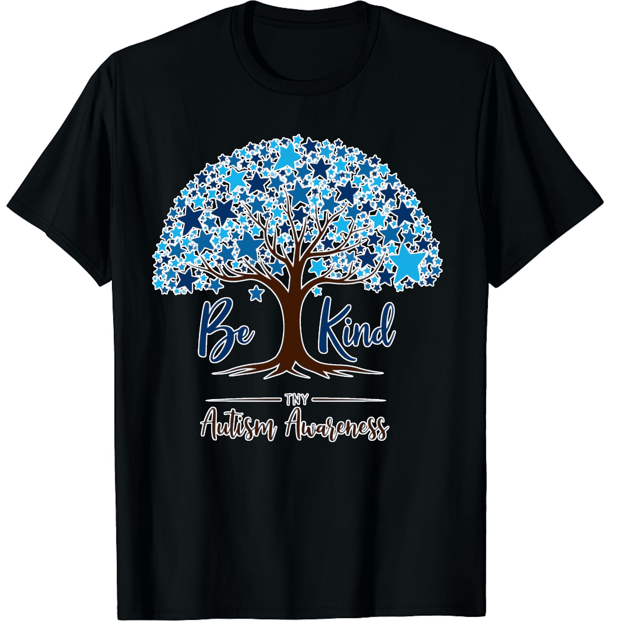 Autism Awareness Be Kind Blue Star Tree Design Short Sleeve T-Shirt for ...