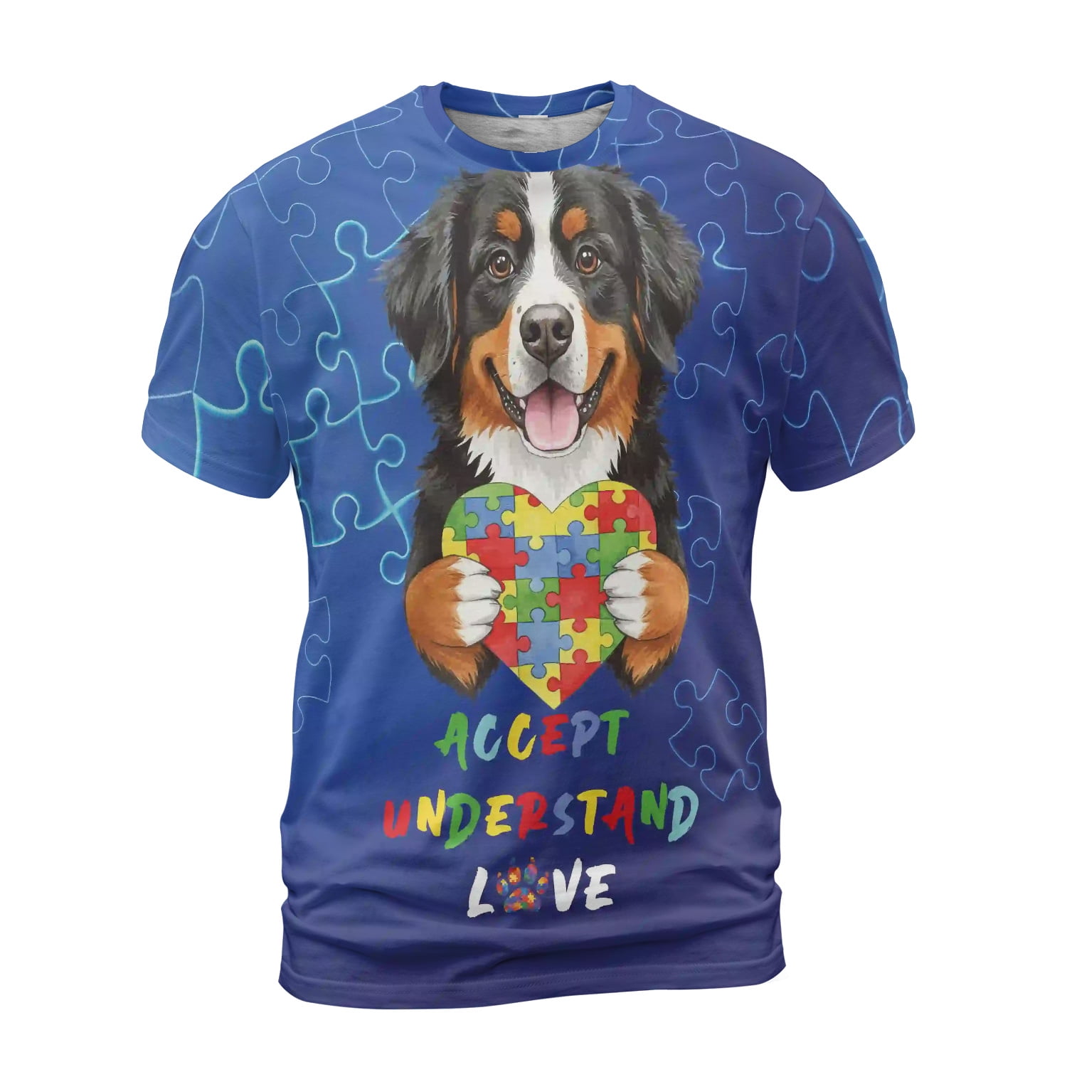 Autism Awareness Bernese Mountain Dog Accept Understand Love All Over Print 3D Shirt Unisex ...