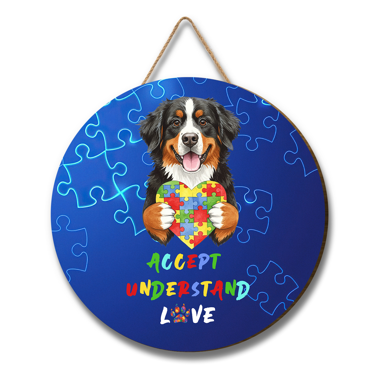 Autism Awareness Bernese Mountain Dog Accept Understand Love Round Wood ...
