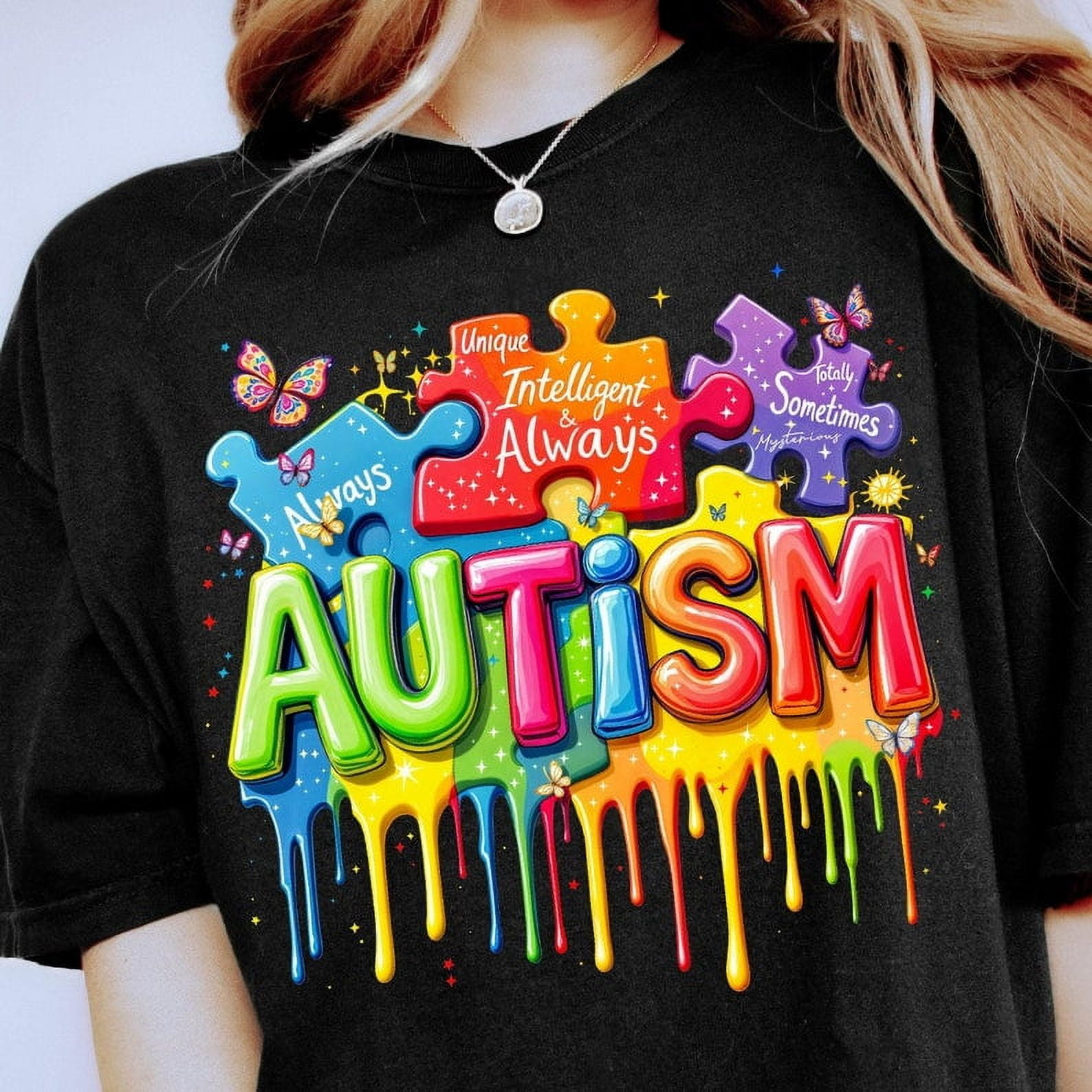 Autism Awareness Black T-Shirt, Inspirational Autism Sublimation Autism ...